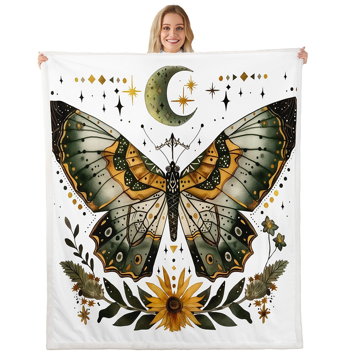 Death Moth Throw Blanket Western Farmhouse Moth Print Blanket for Adult ...