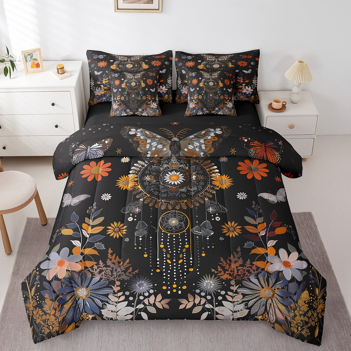 Death Moth Twin 7 Pcs Bed in a Bag Gothic Moth Print Bedding Set for ...