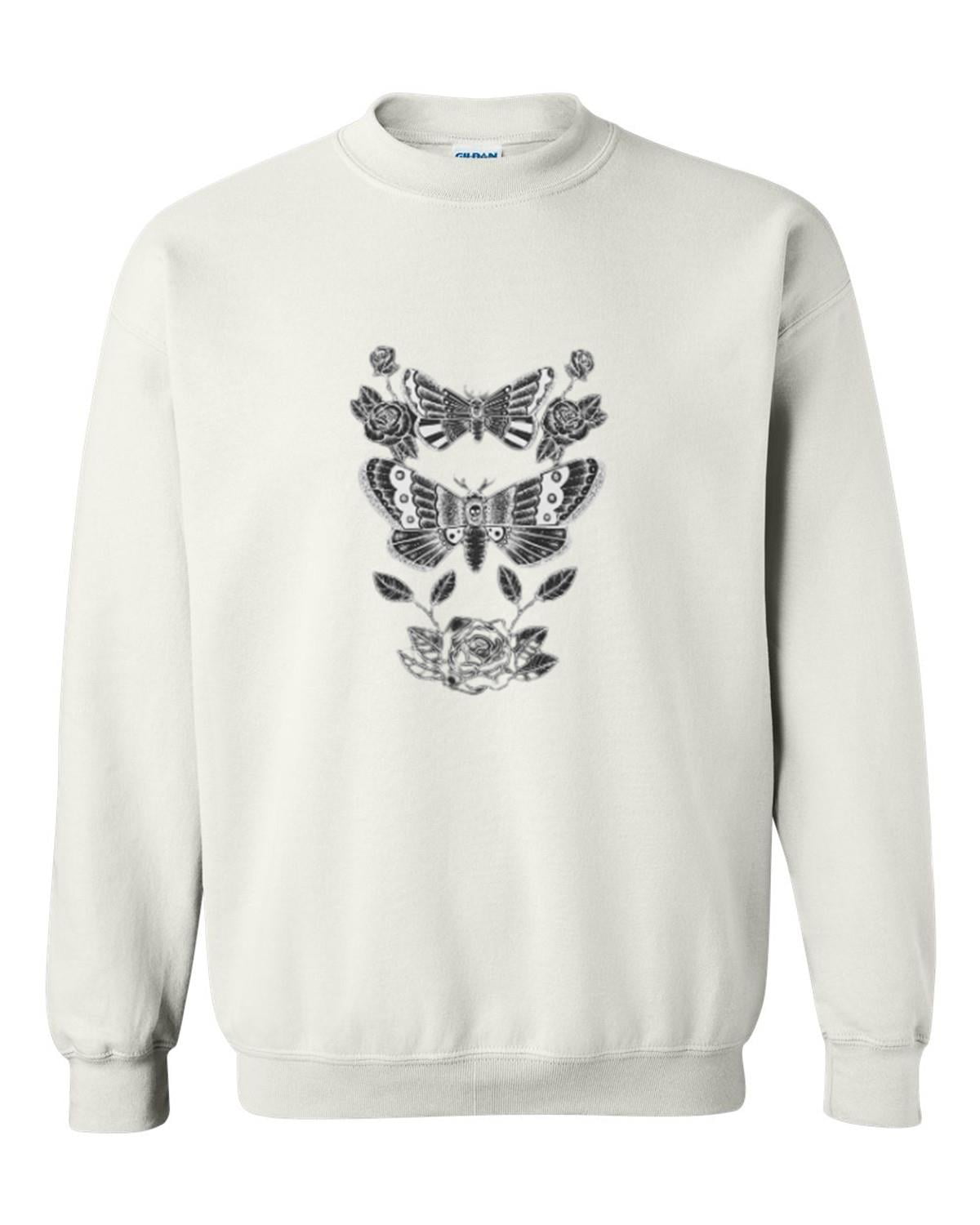 Death Moths White Print Sweatshirt with Dark Graphic Theme, for men ...