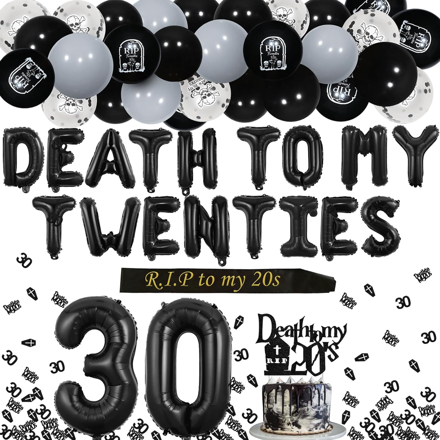 Death to My 20s Birthday Decorations, 30th Birthday Decorations Black ...