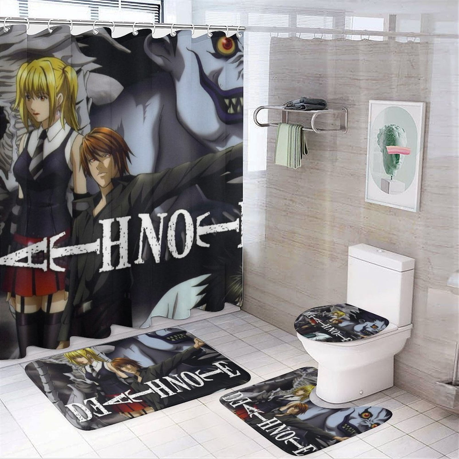 Death Note 4PCS Bathroom Sets Shower Curtain Sets with Toilet Lid Cover ...