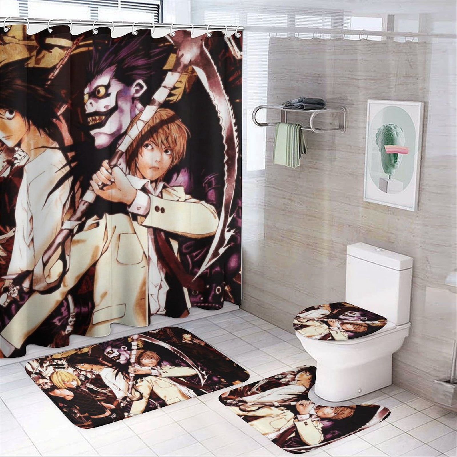 Death Note 4PCS Bathroom Sets Shower Curtain Sets with Toilet Lid Cover ...