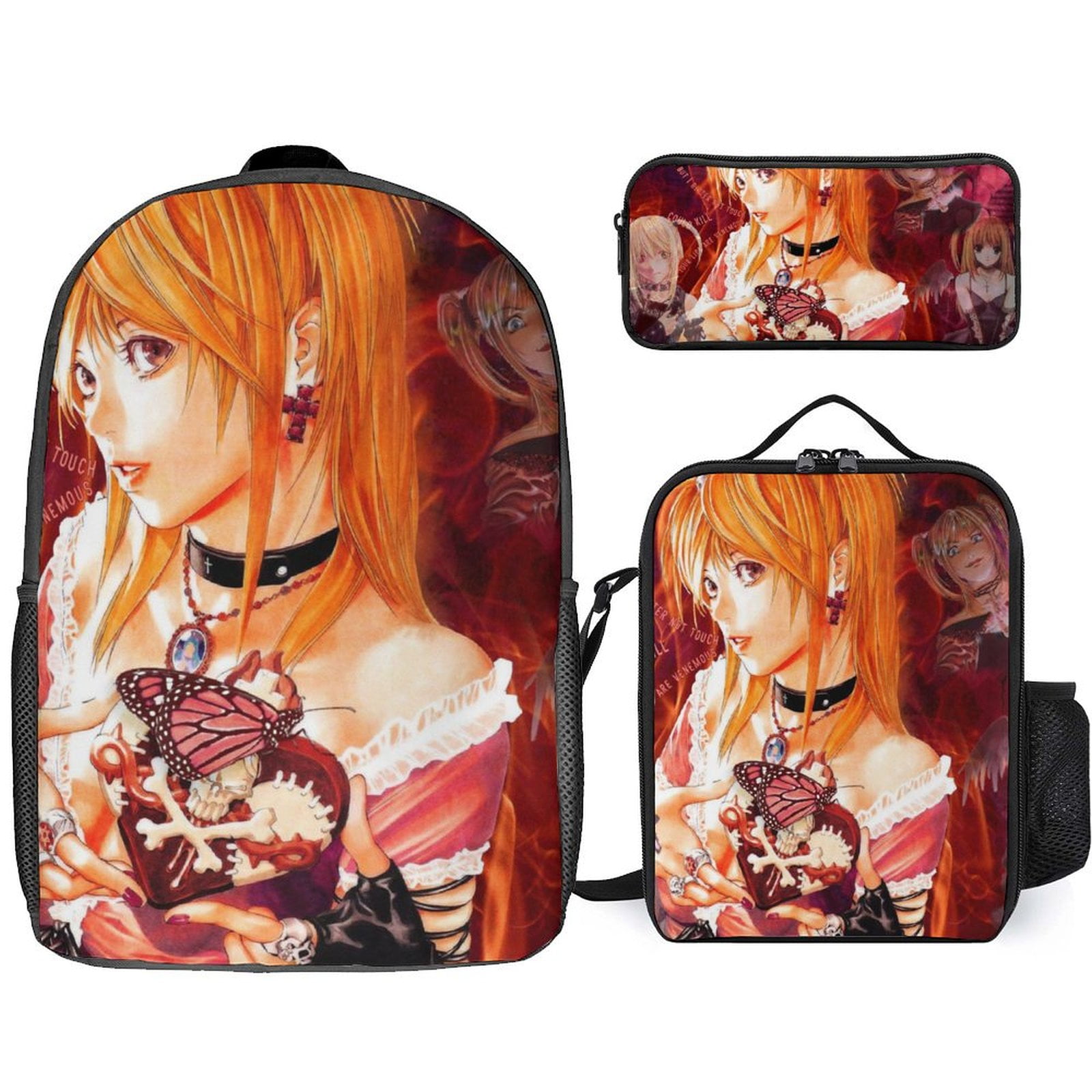 Death Note Amane Misa Schoolbag With Lunch Bag Pencil Case Set Unisex ...