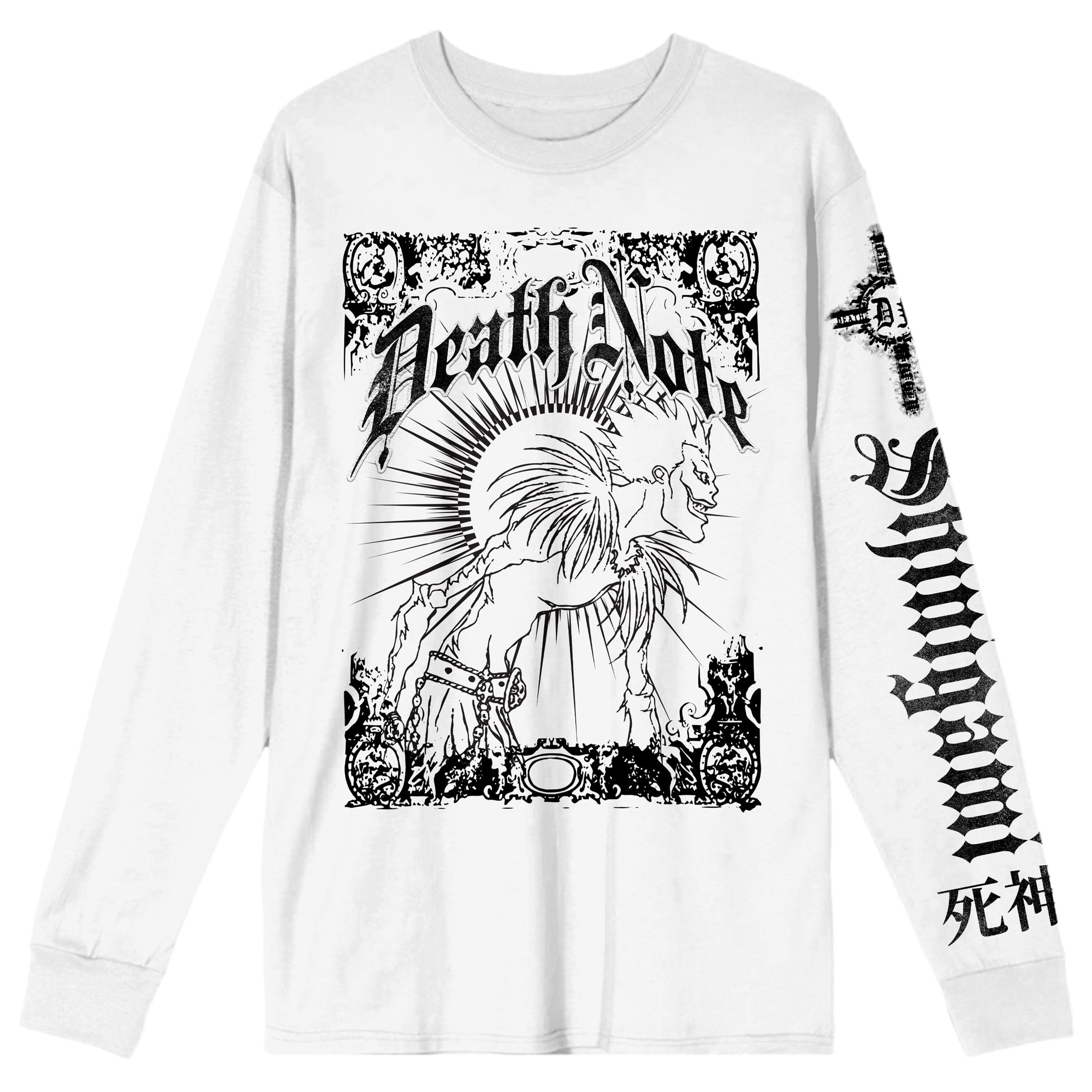 Death Note Black-and-White Shinigami Adult White Long-Sleeve Tee-Large ...