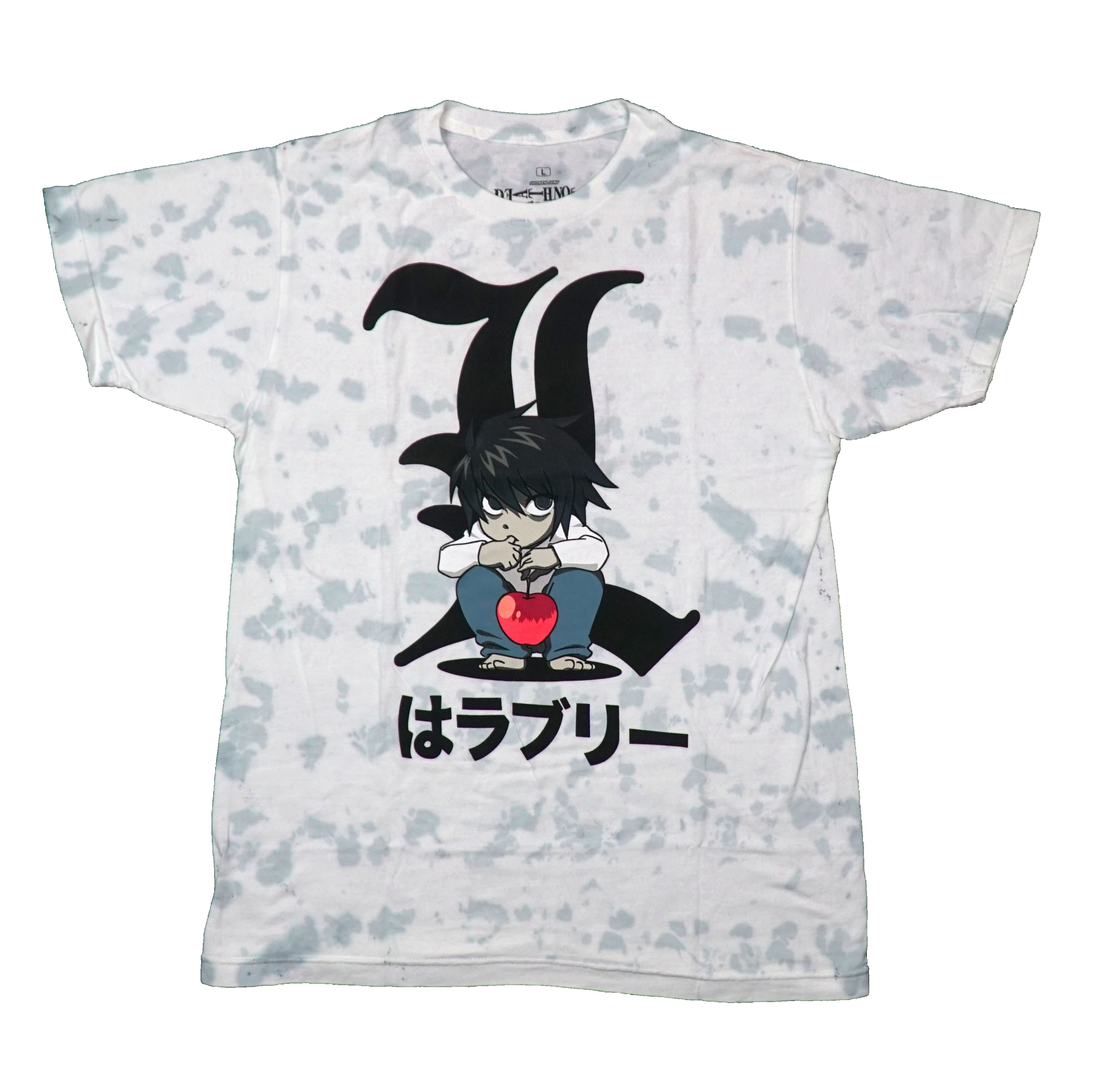 Death Note Mens T-Shirt - Chibi Character Holding Apple over Kanji Tie ...