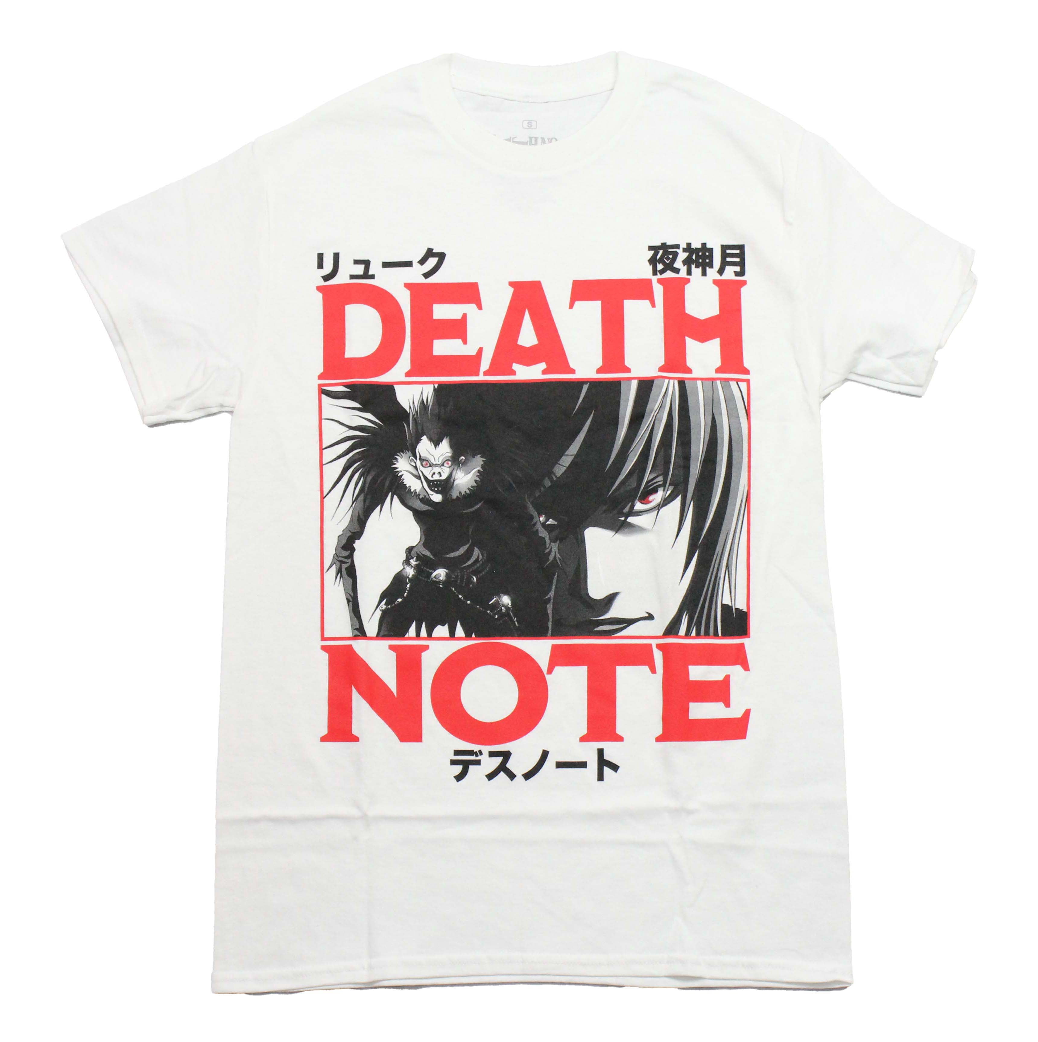 Death Note Mens T-Shirt - Winged Ryuk Centered Between Red Logo Kanji ...