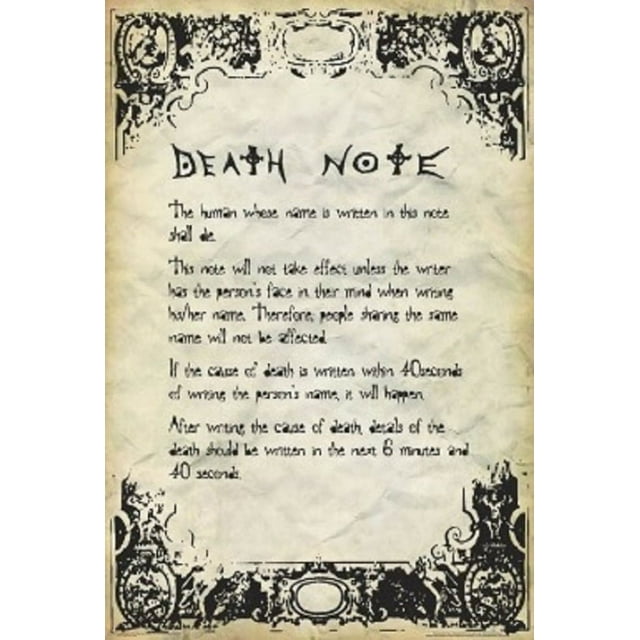 Death Note Rules Poster (24 x 36) - Walmart.com