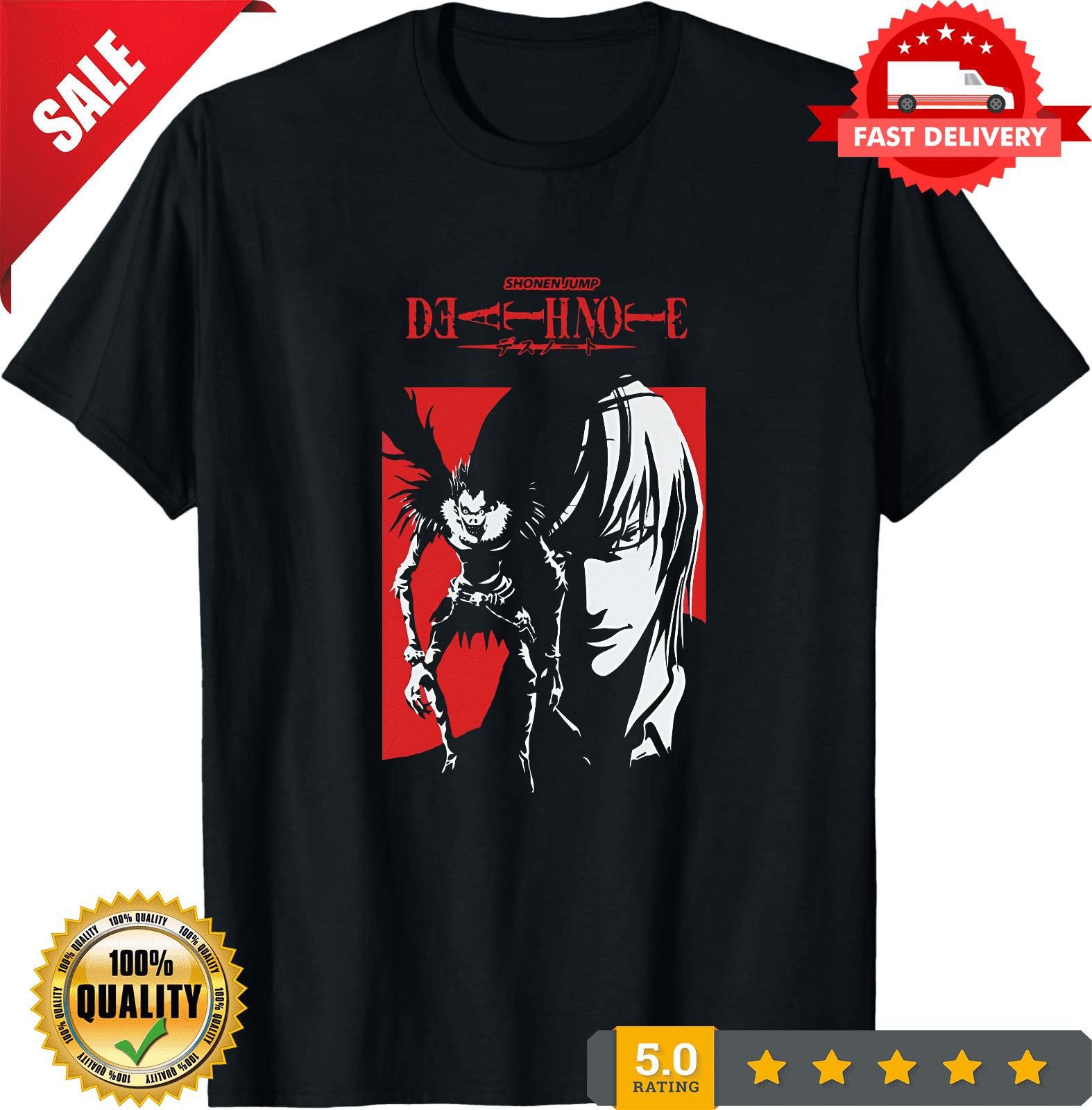 Death Note Shirt Kira Ryuk T-Shirt L Manga Strip Horror Anime Misa ...