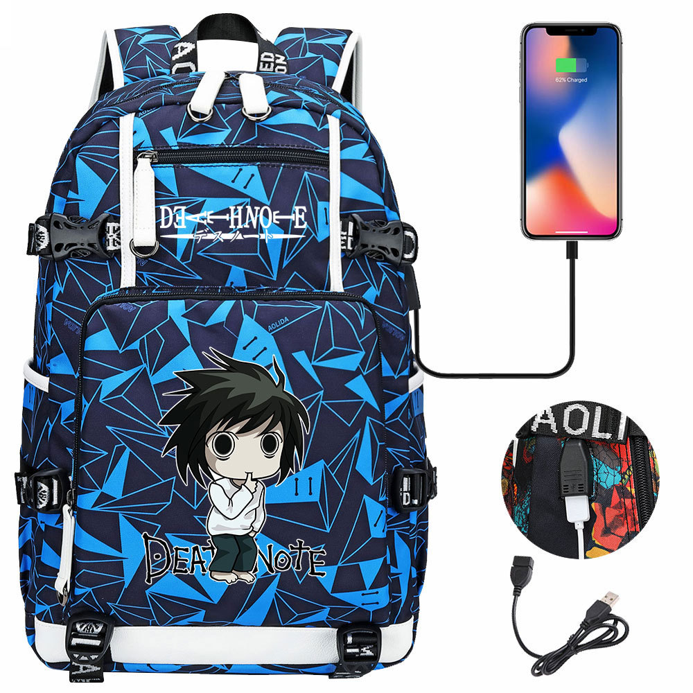 Death Note themed backpack featuring USB charging port and laptop ...
