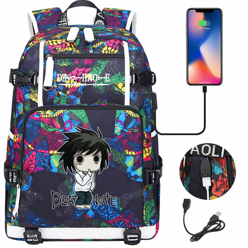 Death Note themed backpack featuring USB charging port and laptop ...
