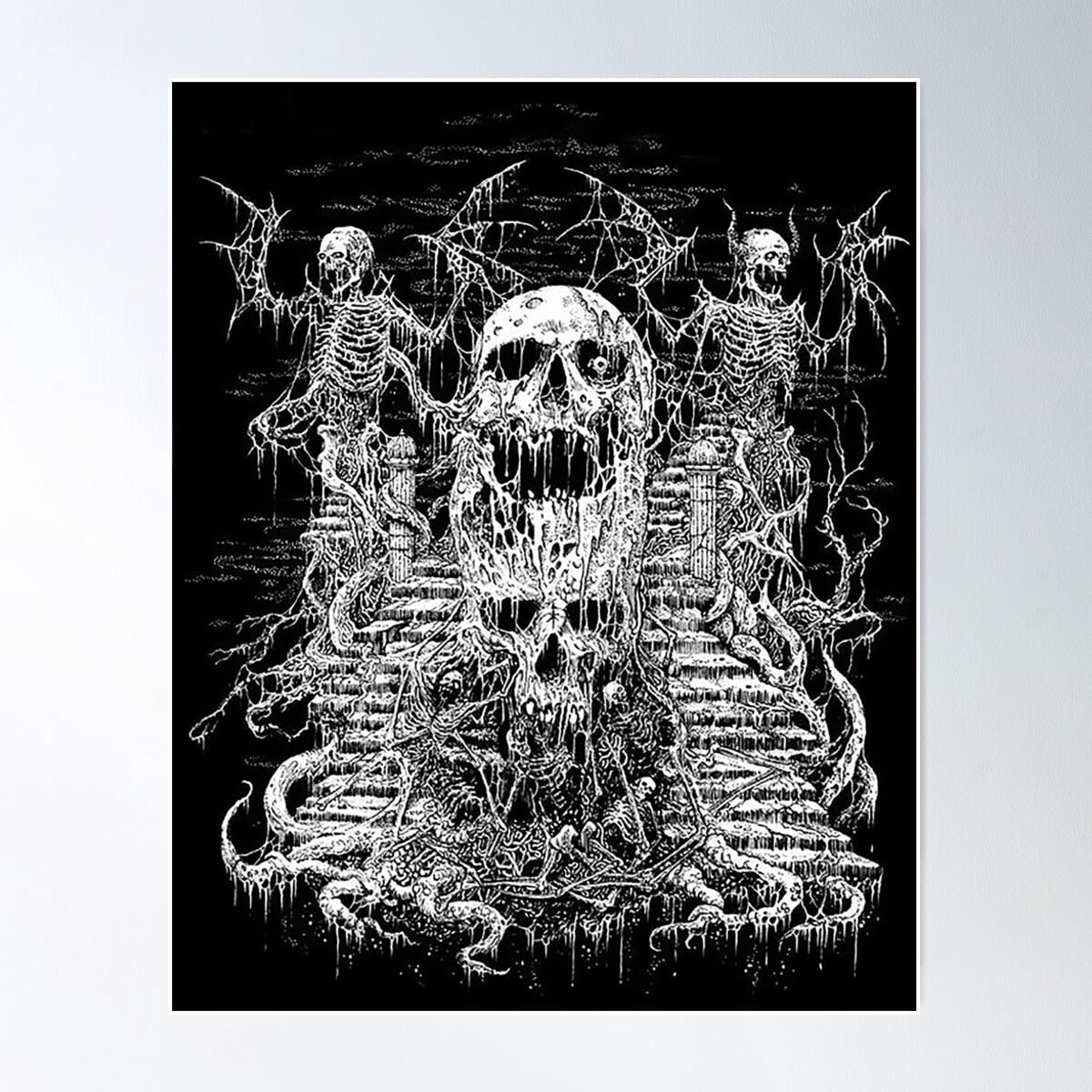 Death Skeleton Skull Angel Demon Staircase Black White Poster Wall Art ...