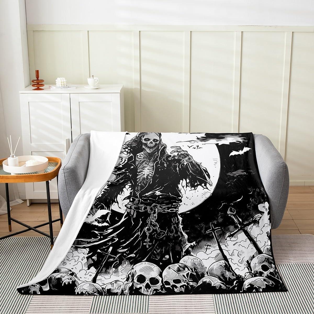 Death Skeleton Throw Blanket Baby 30x40 Halloween Night Moon Dark ...