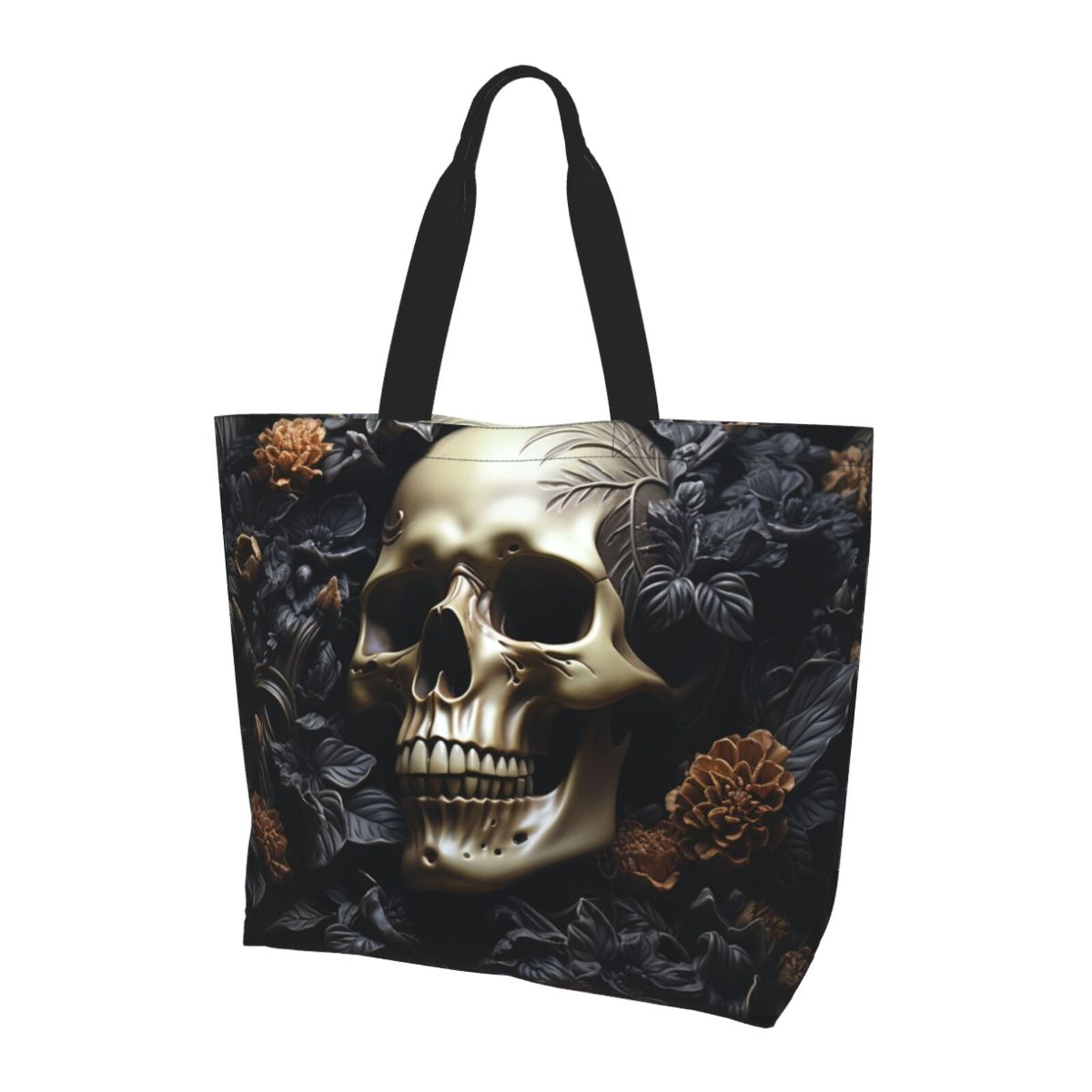 Death Skull Gothic Art Black Women Reusable Bag Large Shoulder Handbag ...