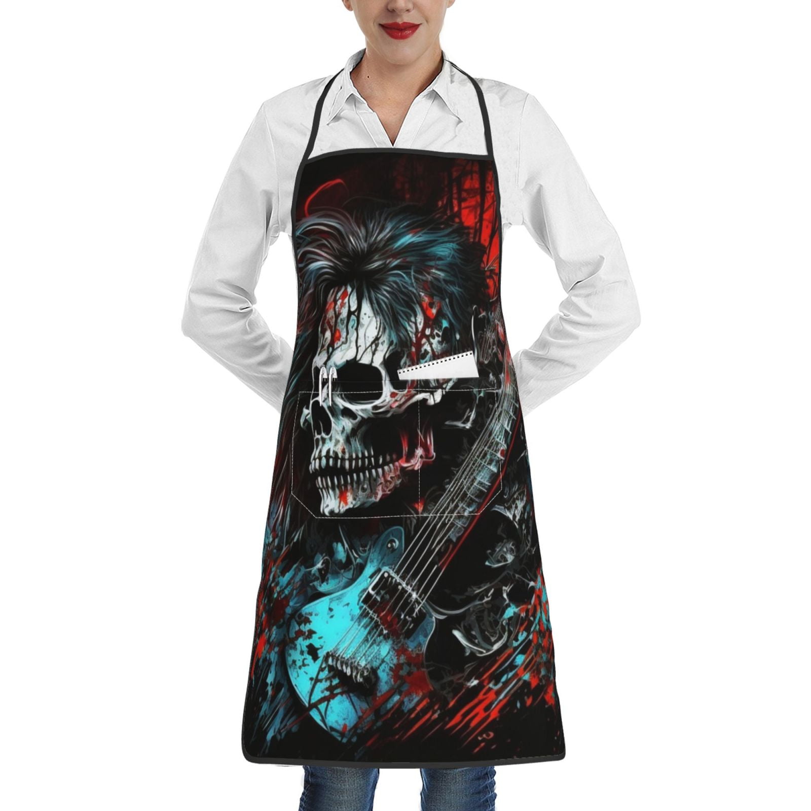 Death Skull Rock Heavy Metal Music Apron with Pocket Cooking Waterproof ...