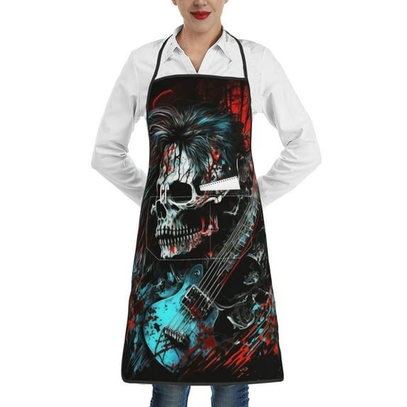 Death Skull Rock Heavy Metal Music Apron with Pocket Cooking Waterproof ...