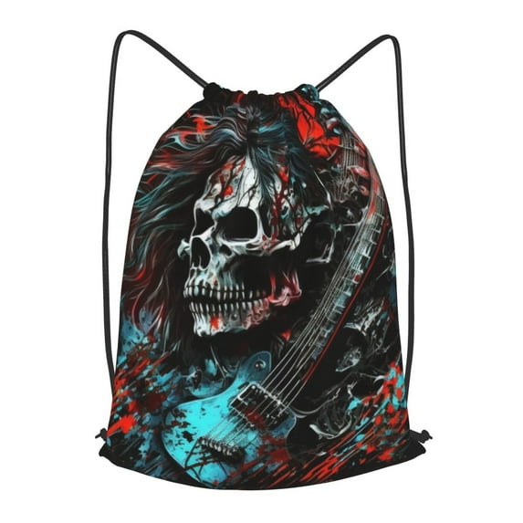 Death Skull Rock Heavy Metal Music Drawstring Backpack Gym String Bag ...