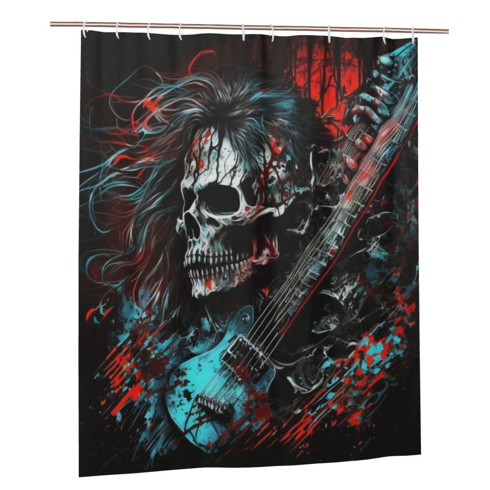 Death Skull Rock Heavy Metal Music Shower Curtain Set with Hooks ...