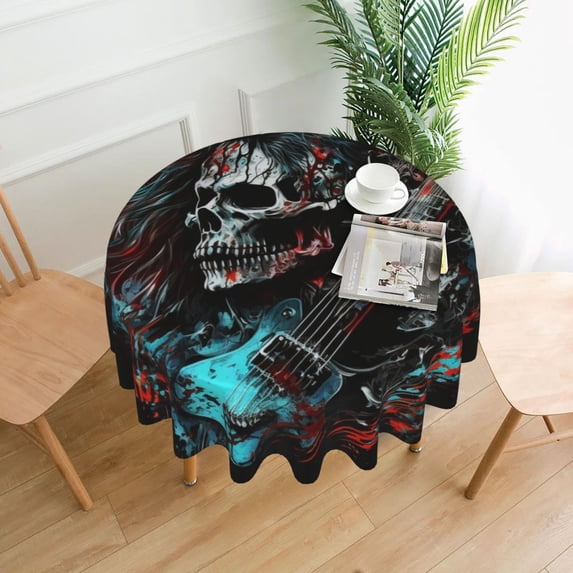 Death Skull Rock Heavy Metal Music Tablecloths Round 60 inch Fabric ...