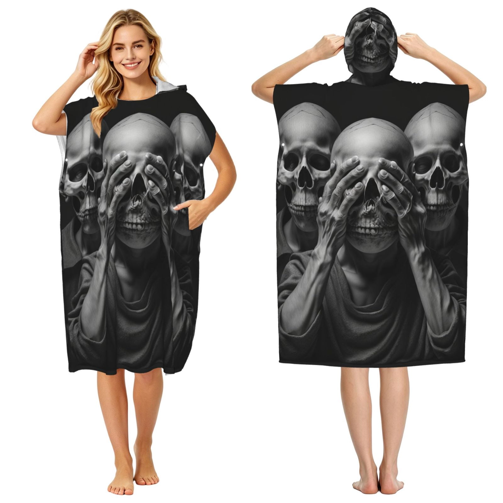 Death Skulls Gothic Skull Adult Hooded Beach Towel Changing Robe, Surf ...
