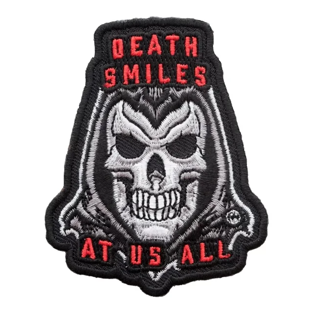Death Smiles At Us All Grim Reaper. Gray, Red, Patch, Death Patches ...