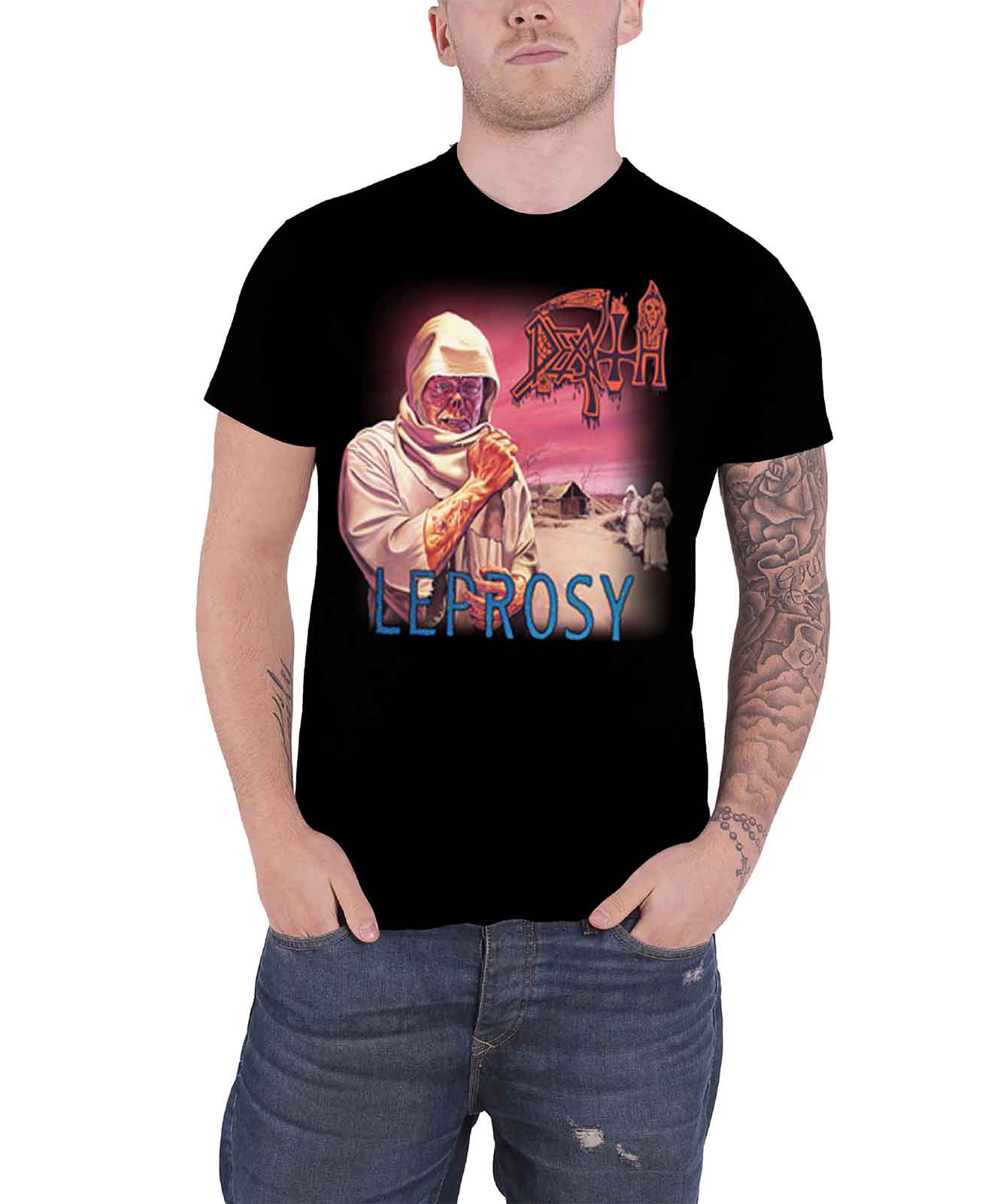 Death T Shirt Leprosy Album Cover Art Band Logo Official Mens New Black ...