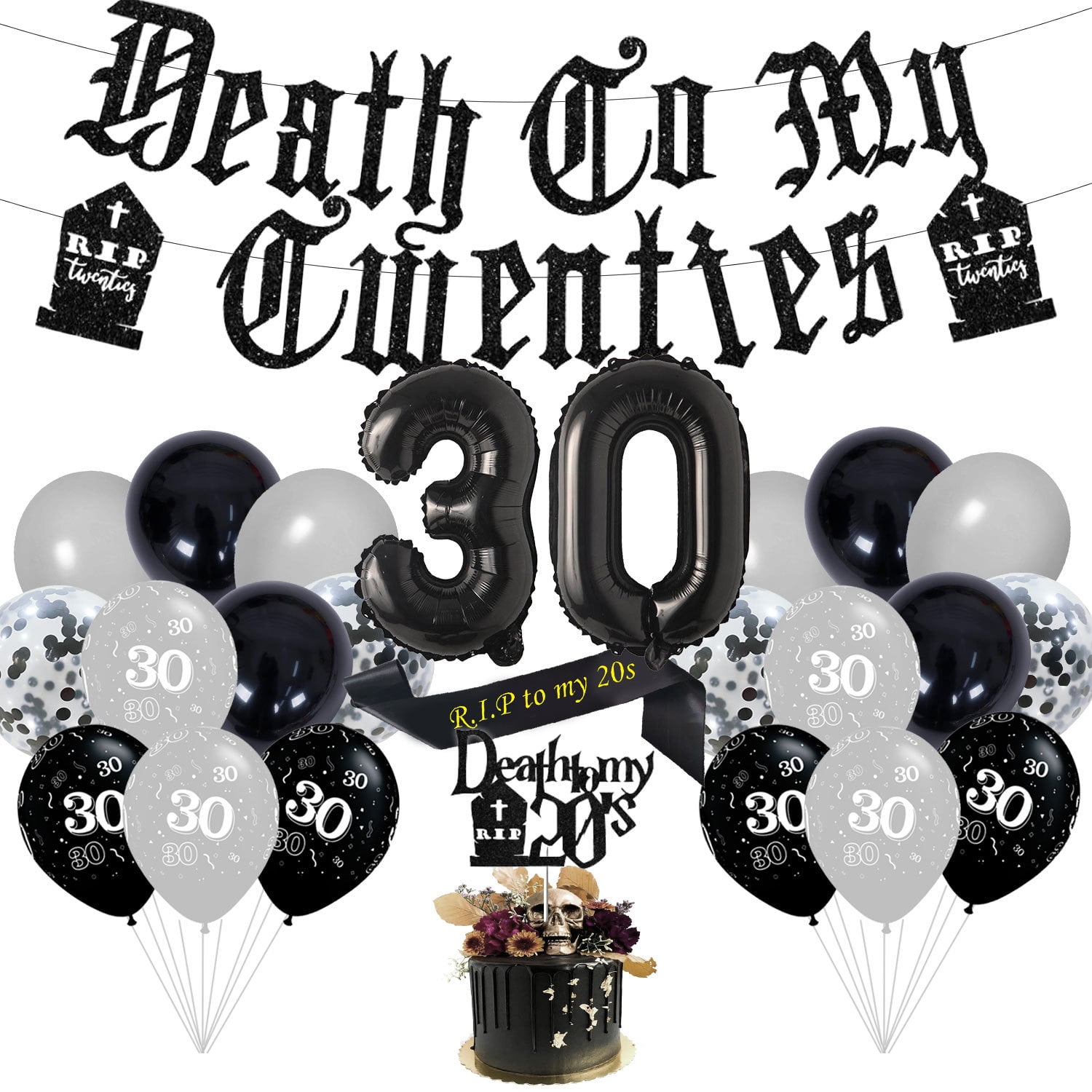 30th Birthday Party Decorations: RIP To My 20s Balloons, Banner & Cake ...