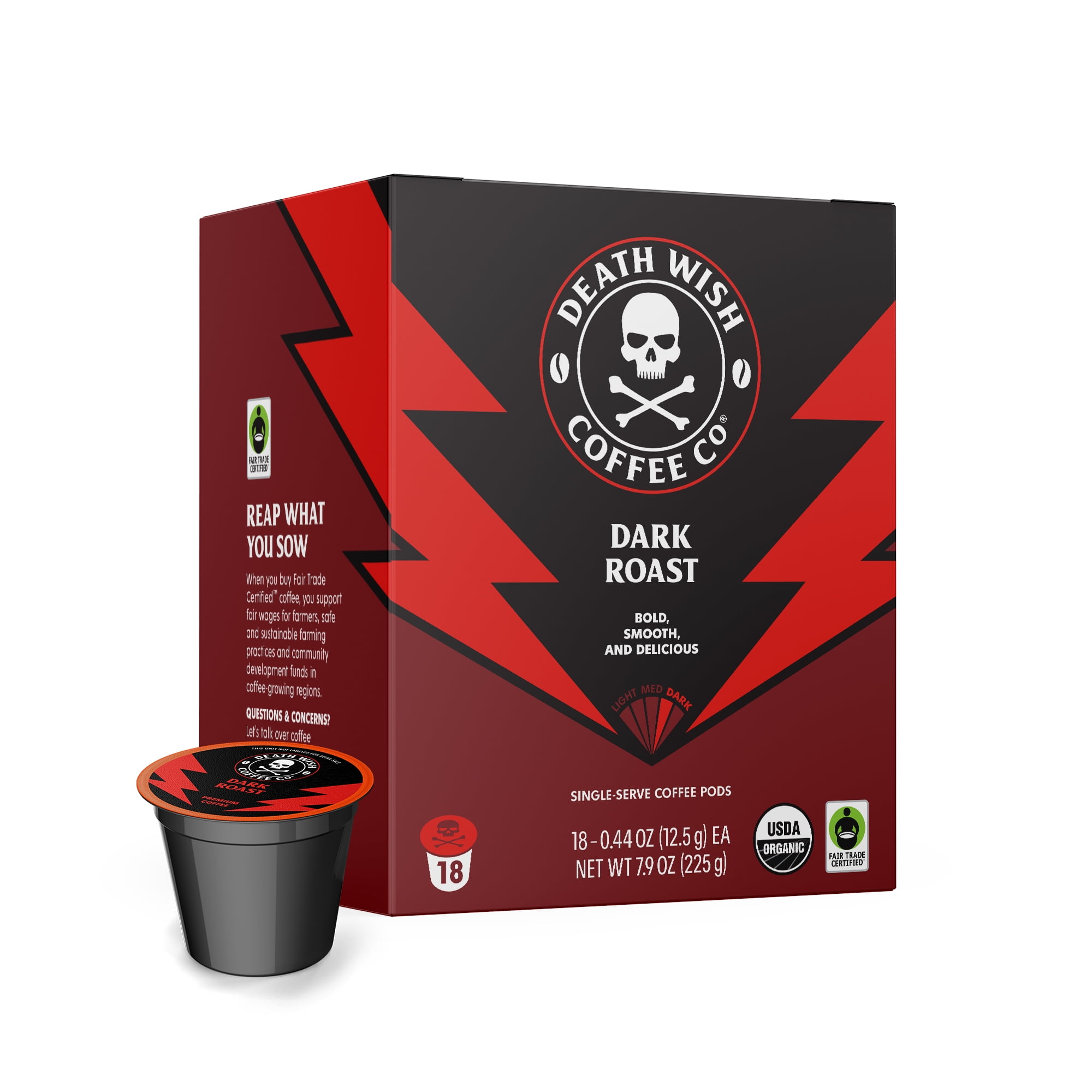 Death Wish Coffee, Organic and Fair Trade, Dark Roast, Single-Serve ...