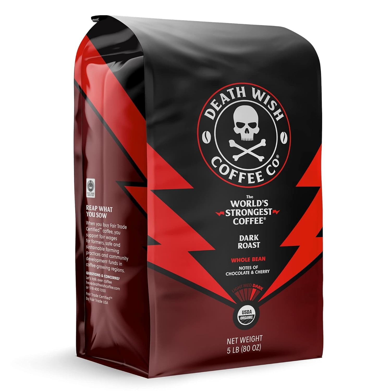 Death Wish Coffee Whole Bean Dark Roast - Extra Kick of Caffeine - USA ...