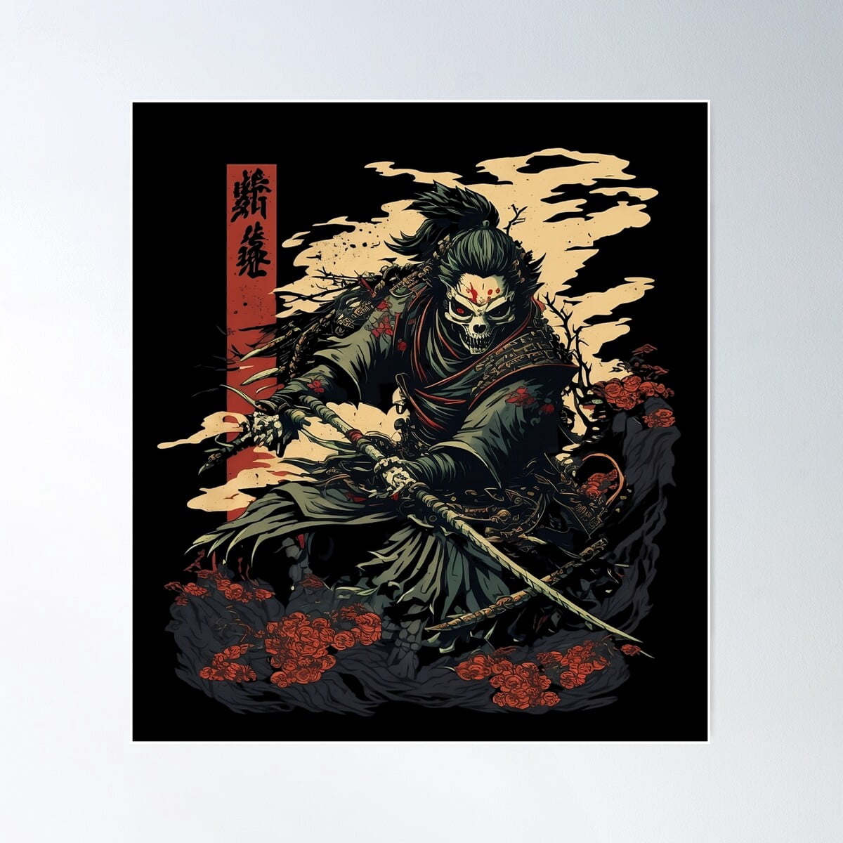 Deathly Defense A Skeleton Samurai'S Battle-Ready Mask Poster Wall Art ...