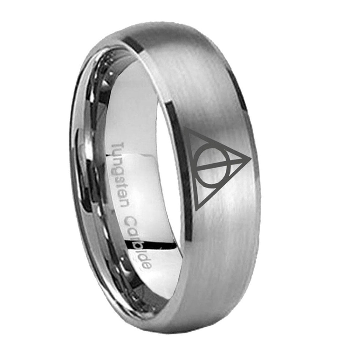 Deathly Hallows 8MM Brushed Gray Dome Tungsten Men Ring - Walmart.com