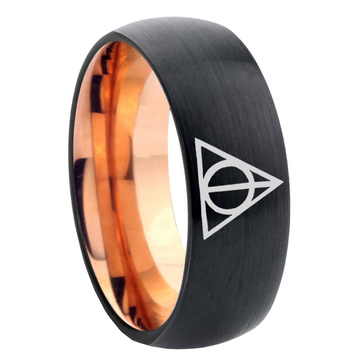 Deathly Hallows 8MM Dome Black And Rose Gold Tungsten Wedding Ring ...