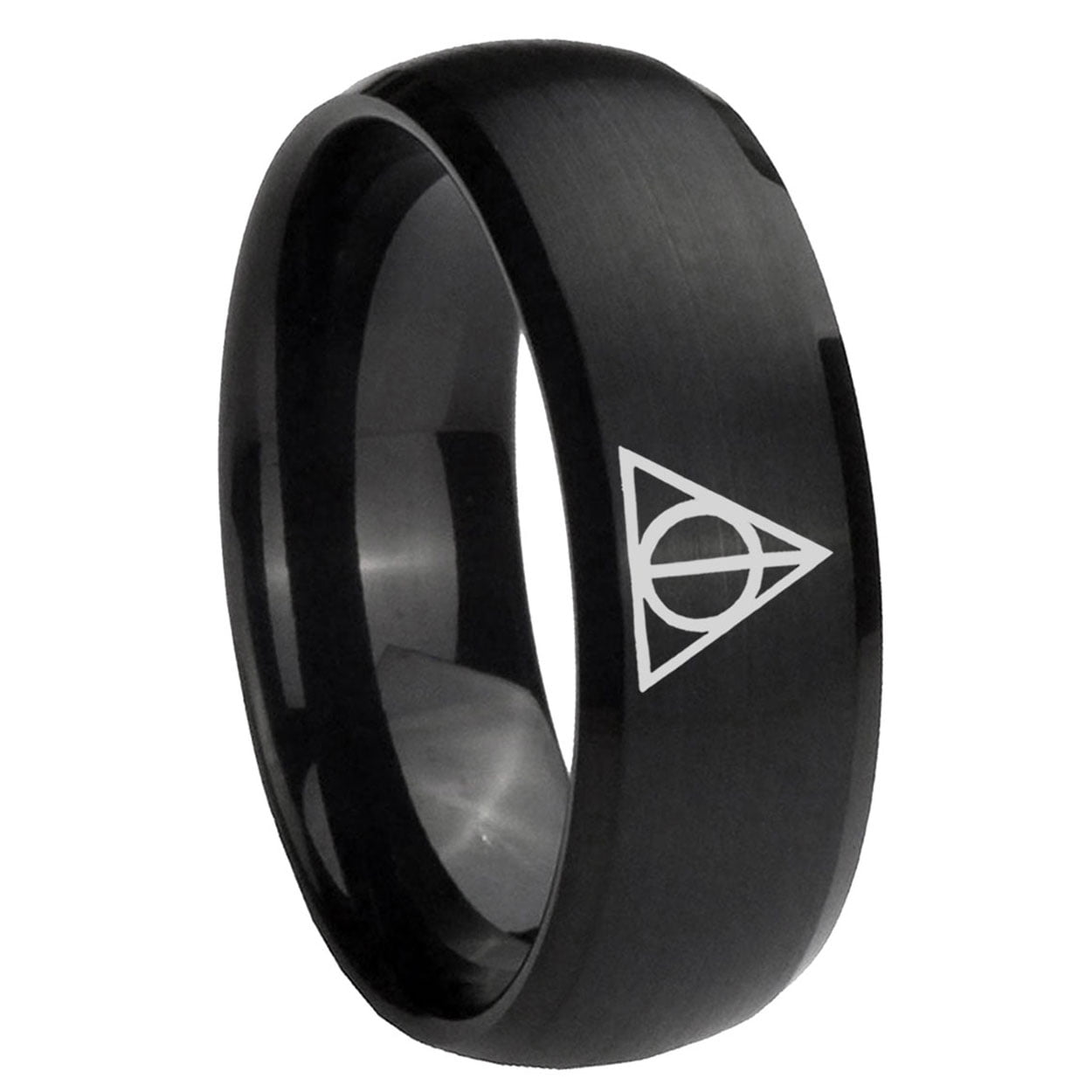 Deathly Hallows 8MM Dome Brush Black Polish Edge Tungsten Men Ring ...