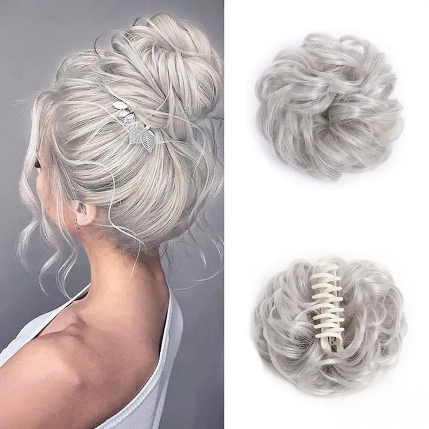 Deaumellos Bun Extension Clips, Wavy Claw Clip Messy Bun Hair Piece for ...