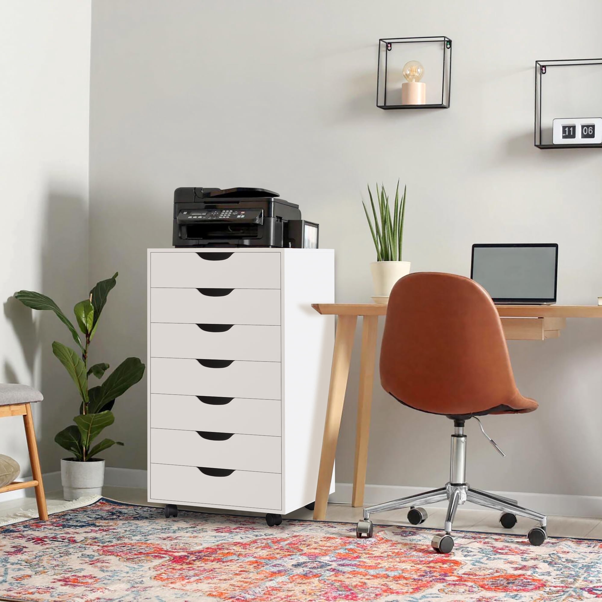 Naomi Home Debbie 7-Drawer White Storage Organizer, Mobile Office ...