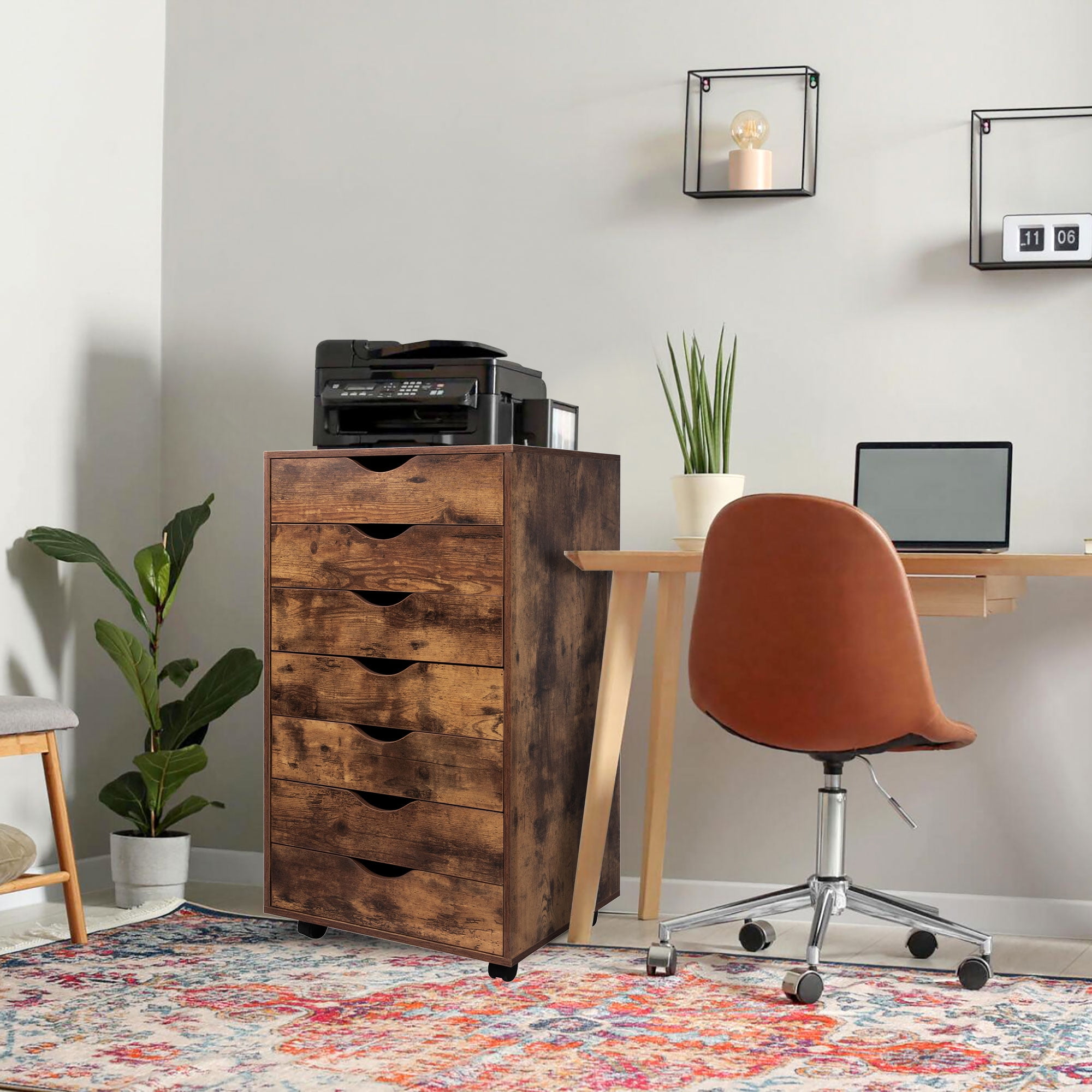 Debbie 7-Drawer Office Storage File Cabinet on Wheels, Mobile Under ...