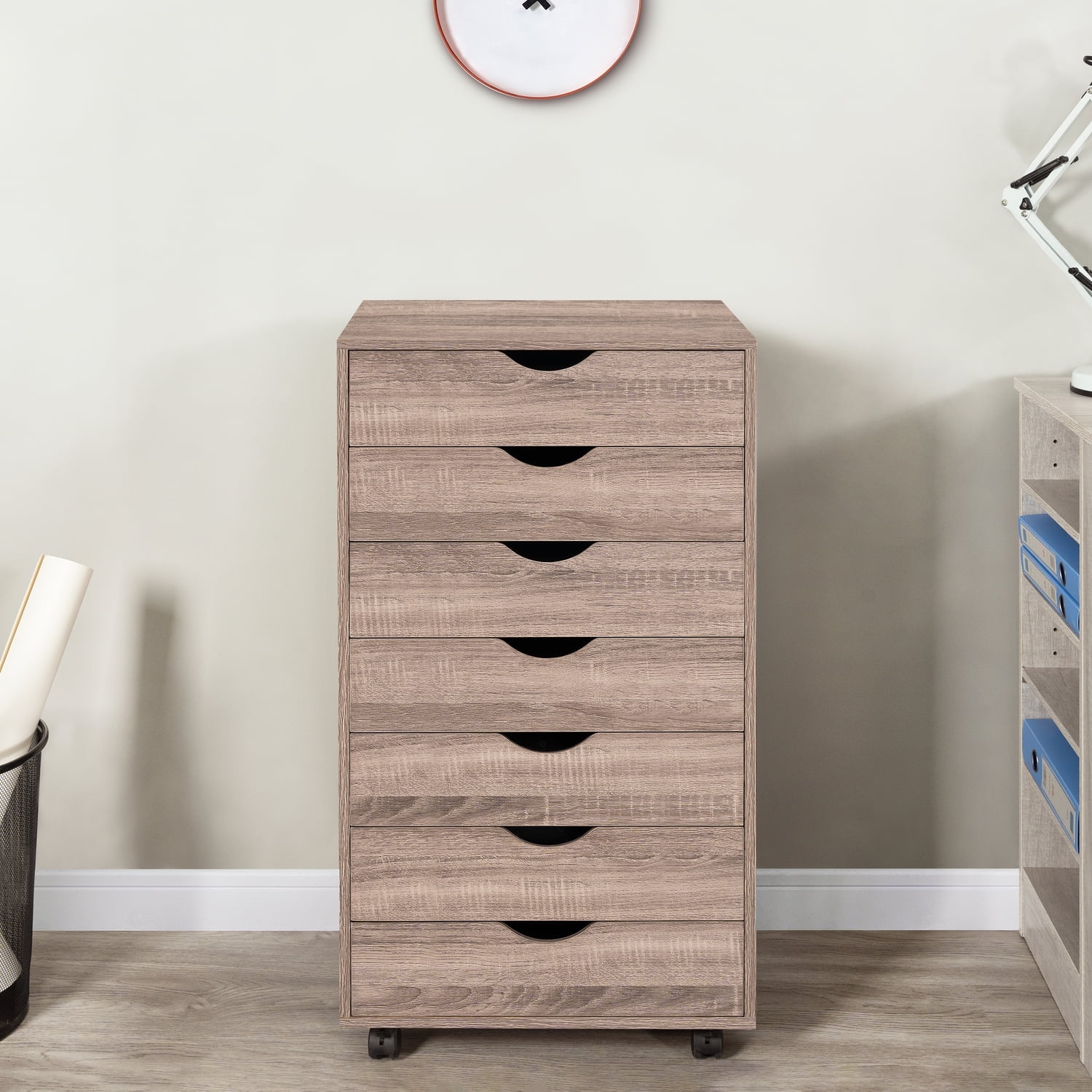 Debbie 7-Drawer Office Storage File Cabinet on Wheels, Mobile Under ...