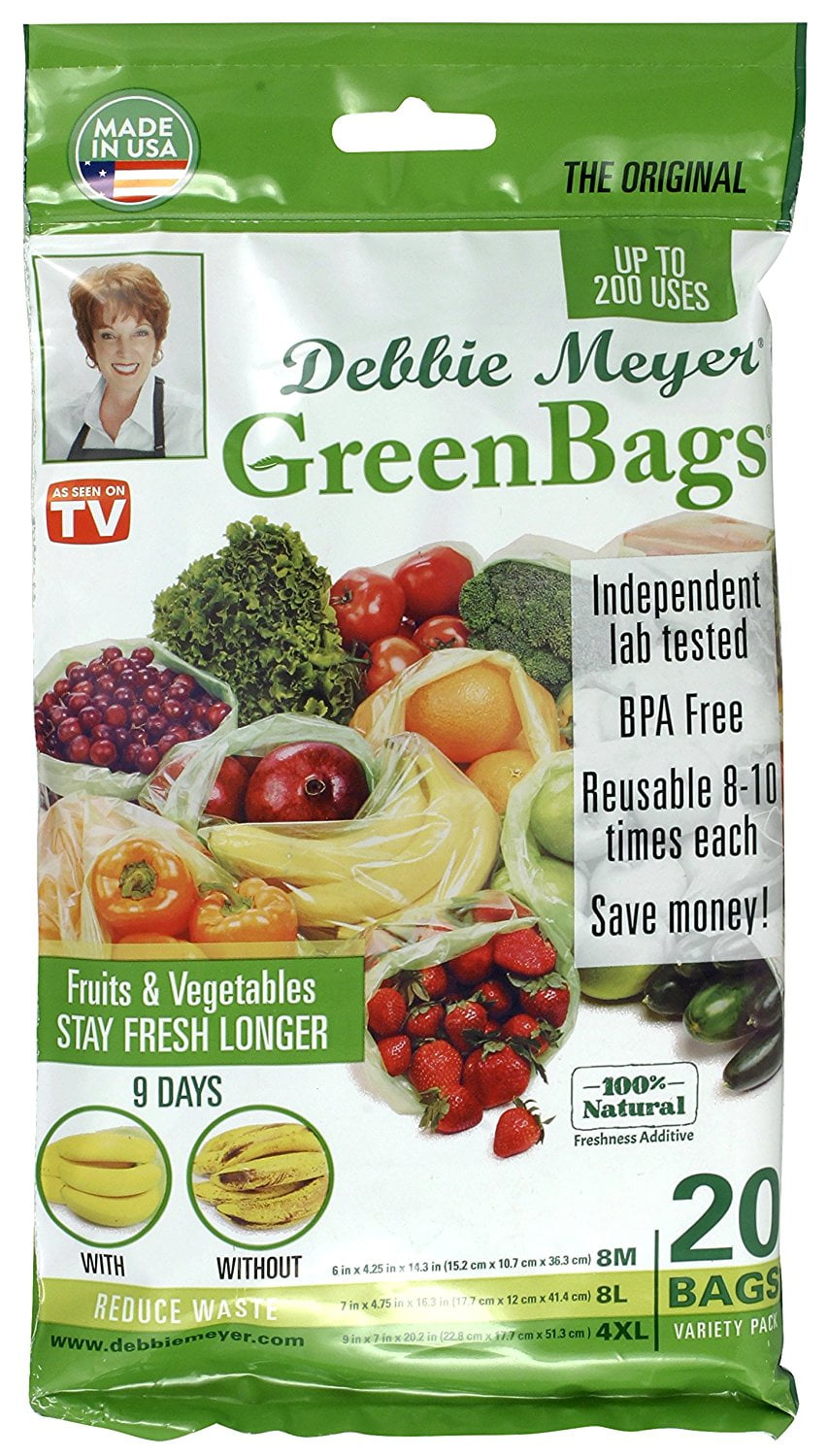 Debbie Meyer Green Bags- 20Pack (8M,8L,4XL), Fresh Longer, BPA Free ...