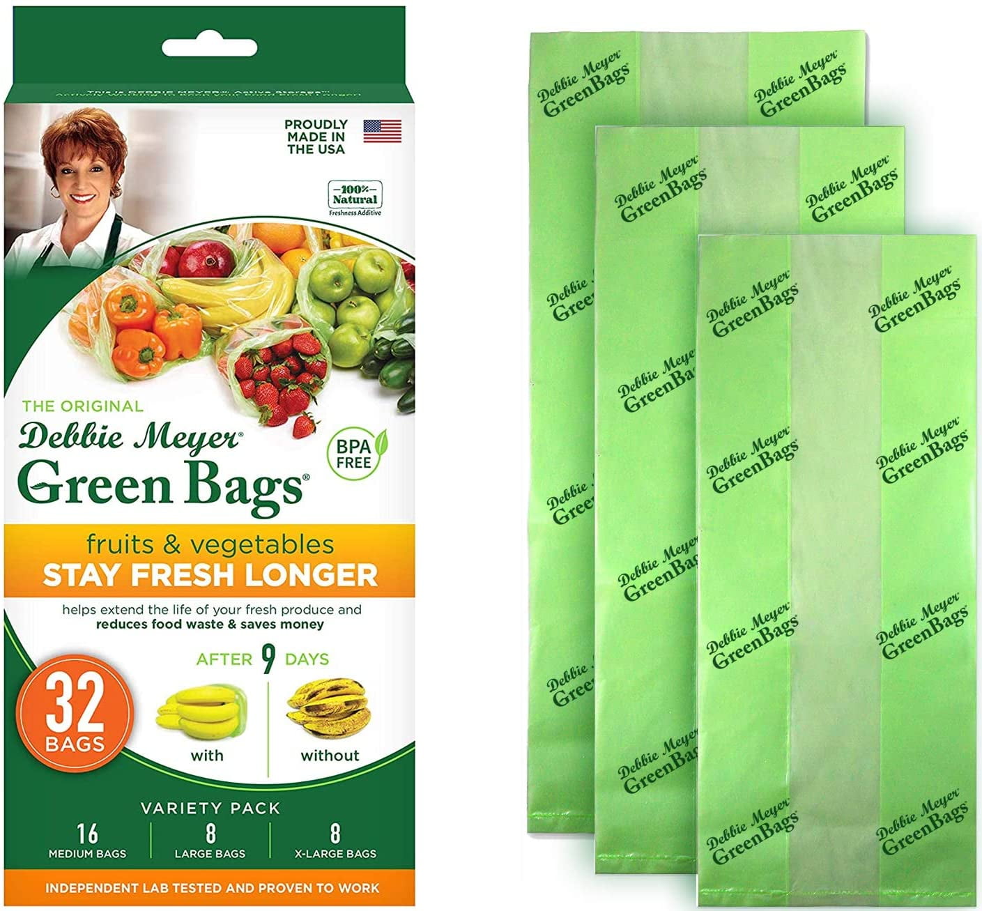 Debbie Meyer GreenBags 32-Pack (16M, 8L, 8XL) – Keeps Fruits ...