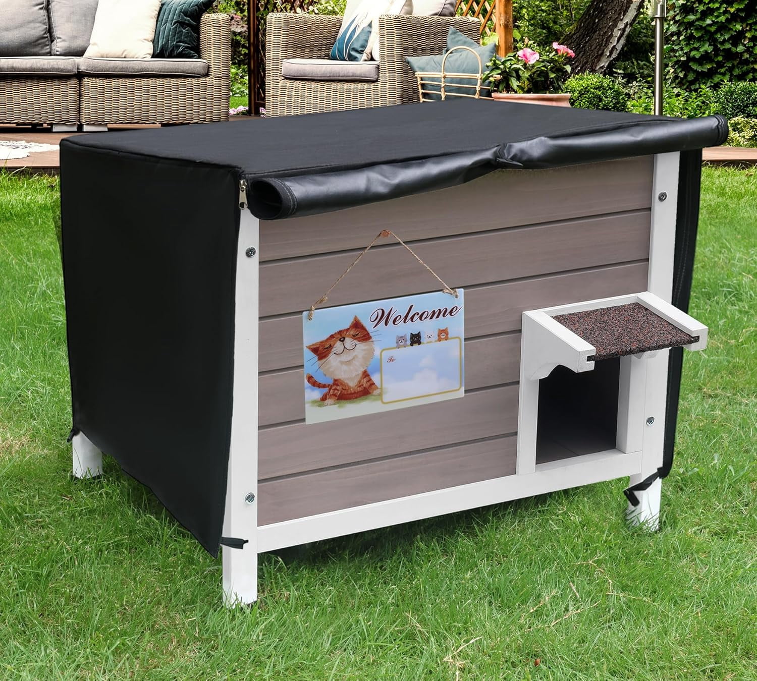Deblue Insulated Outdoor Cat House with Cover, Warm Pet House for ...