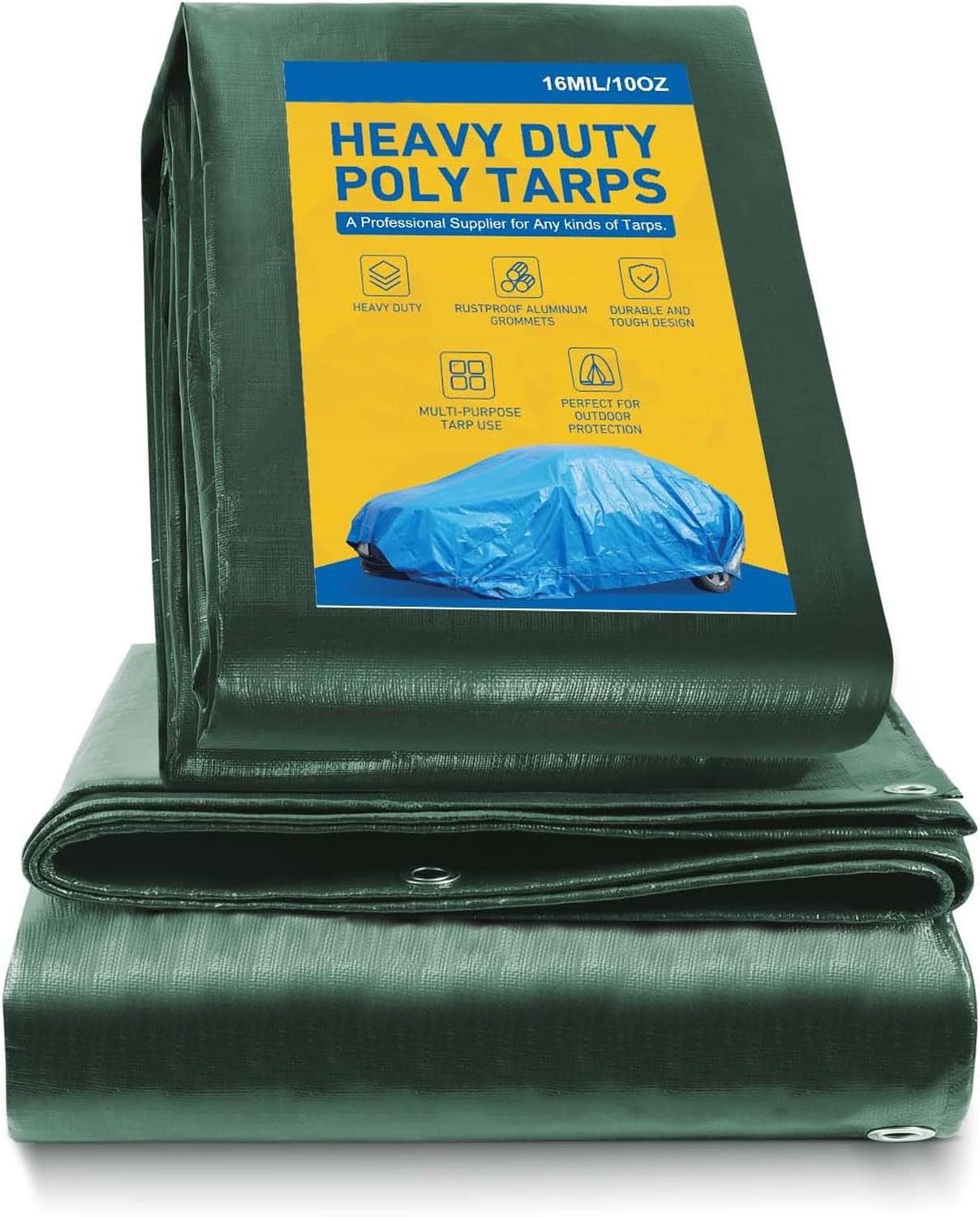Debonair 10' x 16' Super Heavy Duty 16 Mil Green Poly Tarp Cover ...