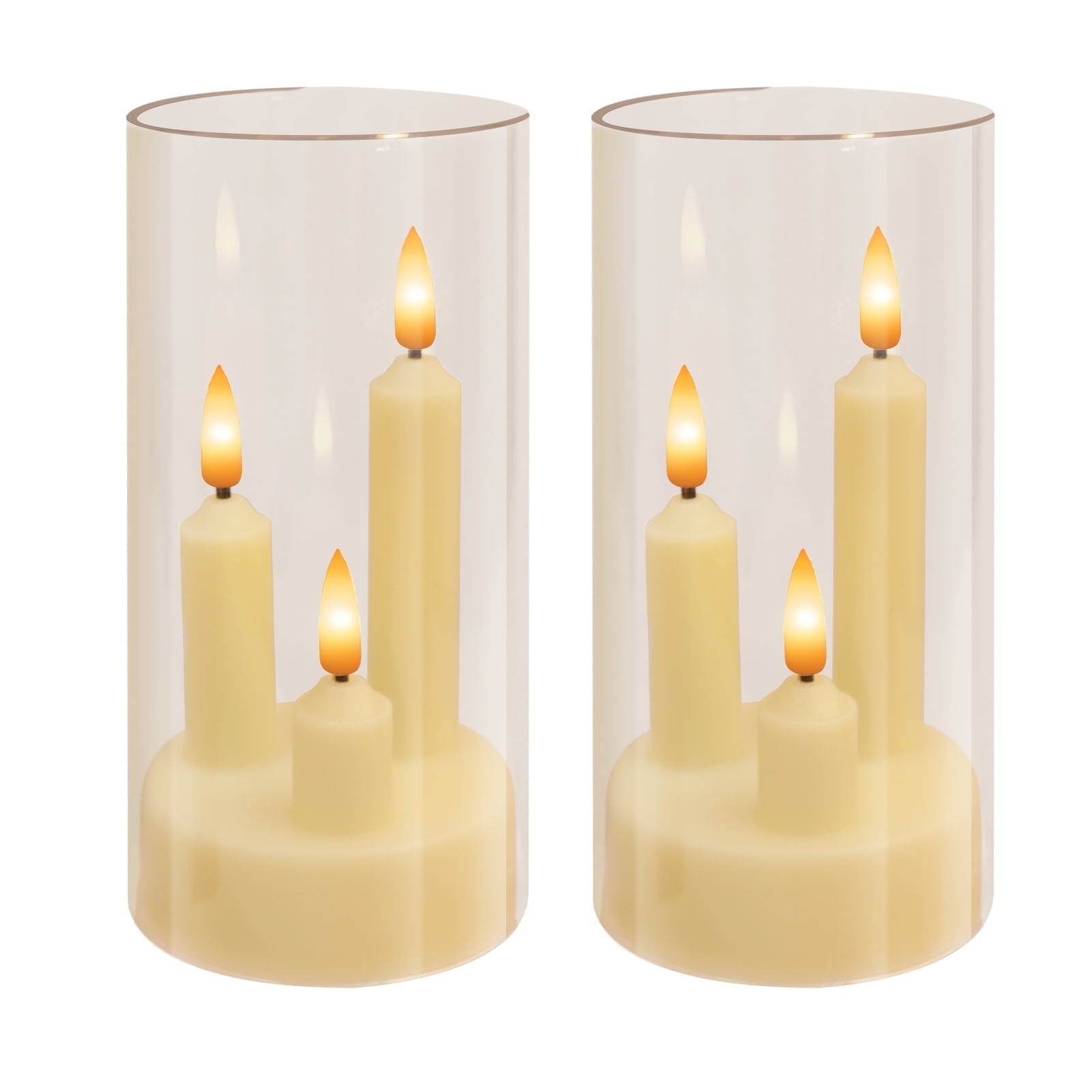 Debonair Flameless 3 Wicks LED Candles Set of 2 Acrylic Glass Pillars ...