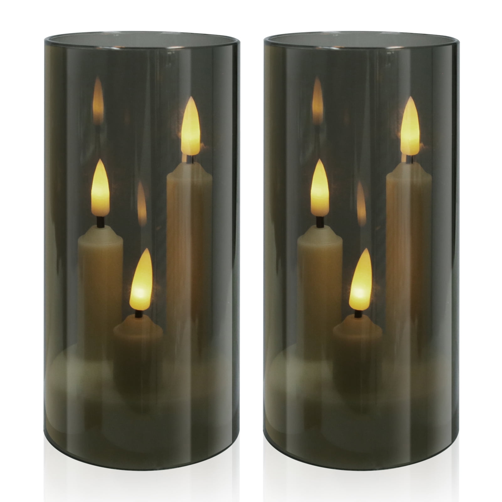 Debonair Flameless 3 Wicks LED Candles Set of 2 Acrylic Glass Pillars ...