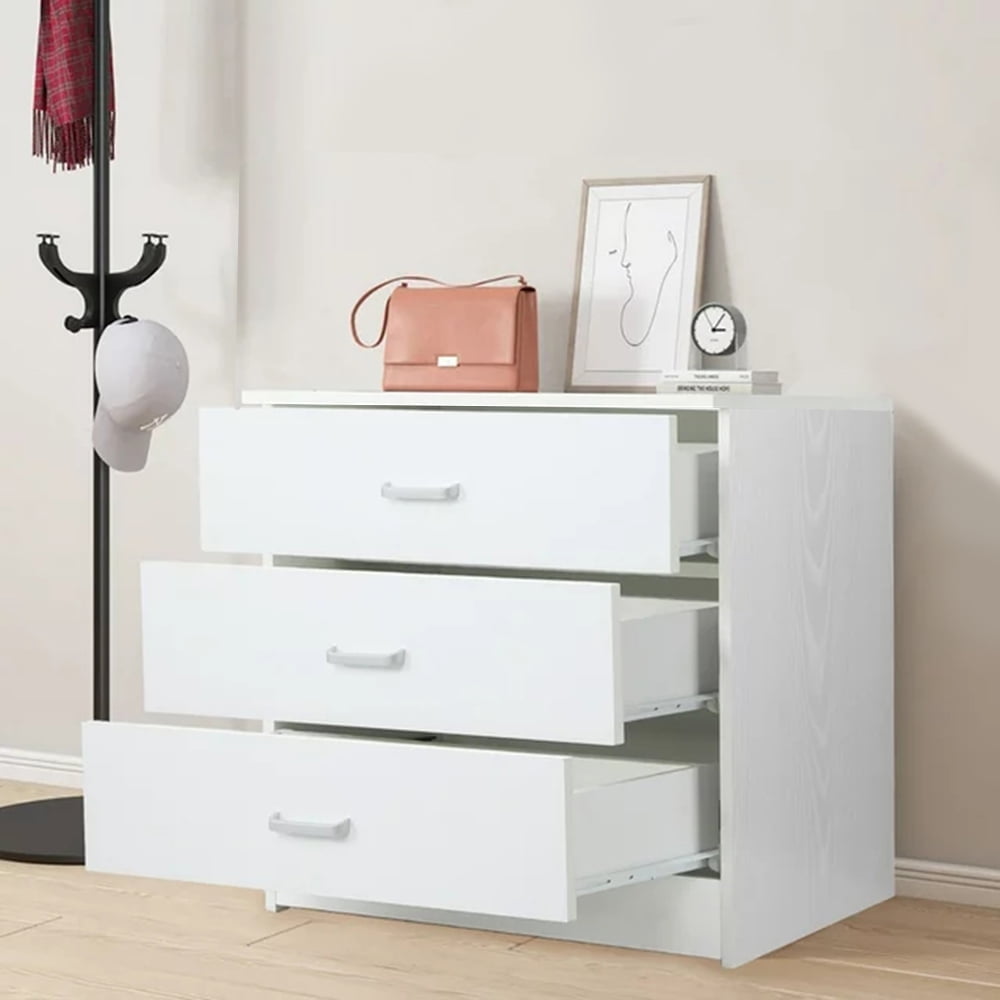 Debonair White 3 Drawer Dresser, Chest of Drawers for Bedroom, Modern ...