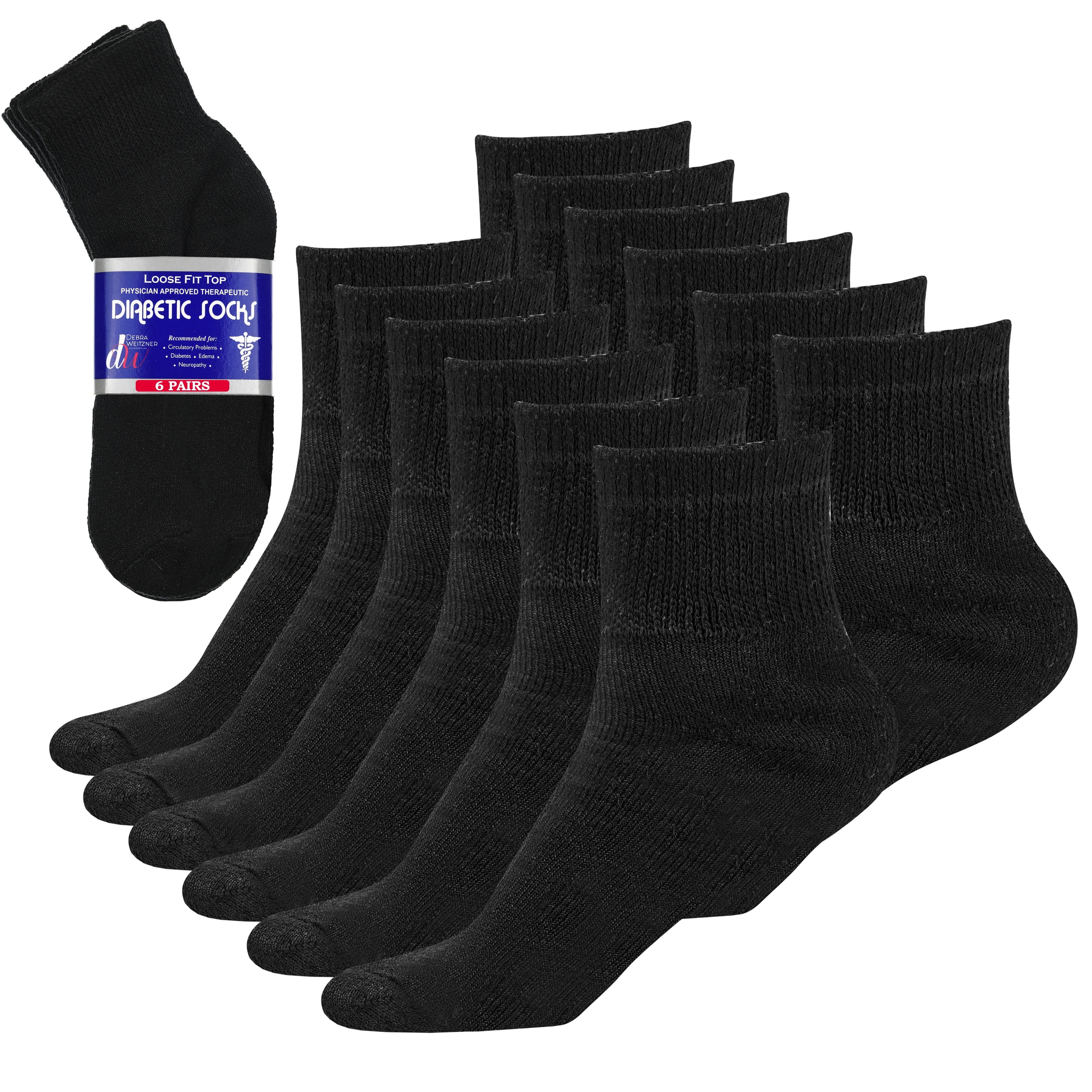Debra Weitzner Diabetic Ankle Socks, 10/13, Black 6-Pair - Walmart.com