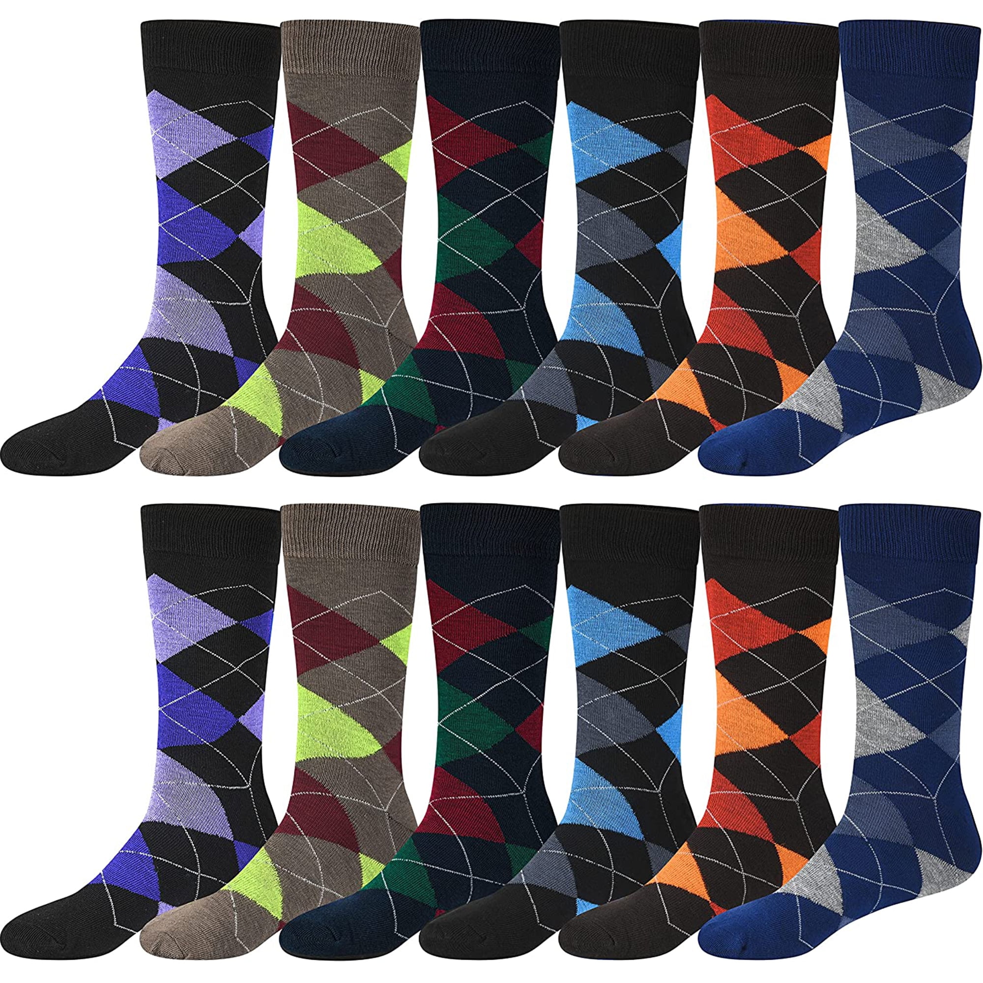Debra Weitzner Men's Striped Colored Crew Dress Socks, 12 Pairs Cotton ...