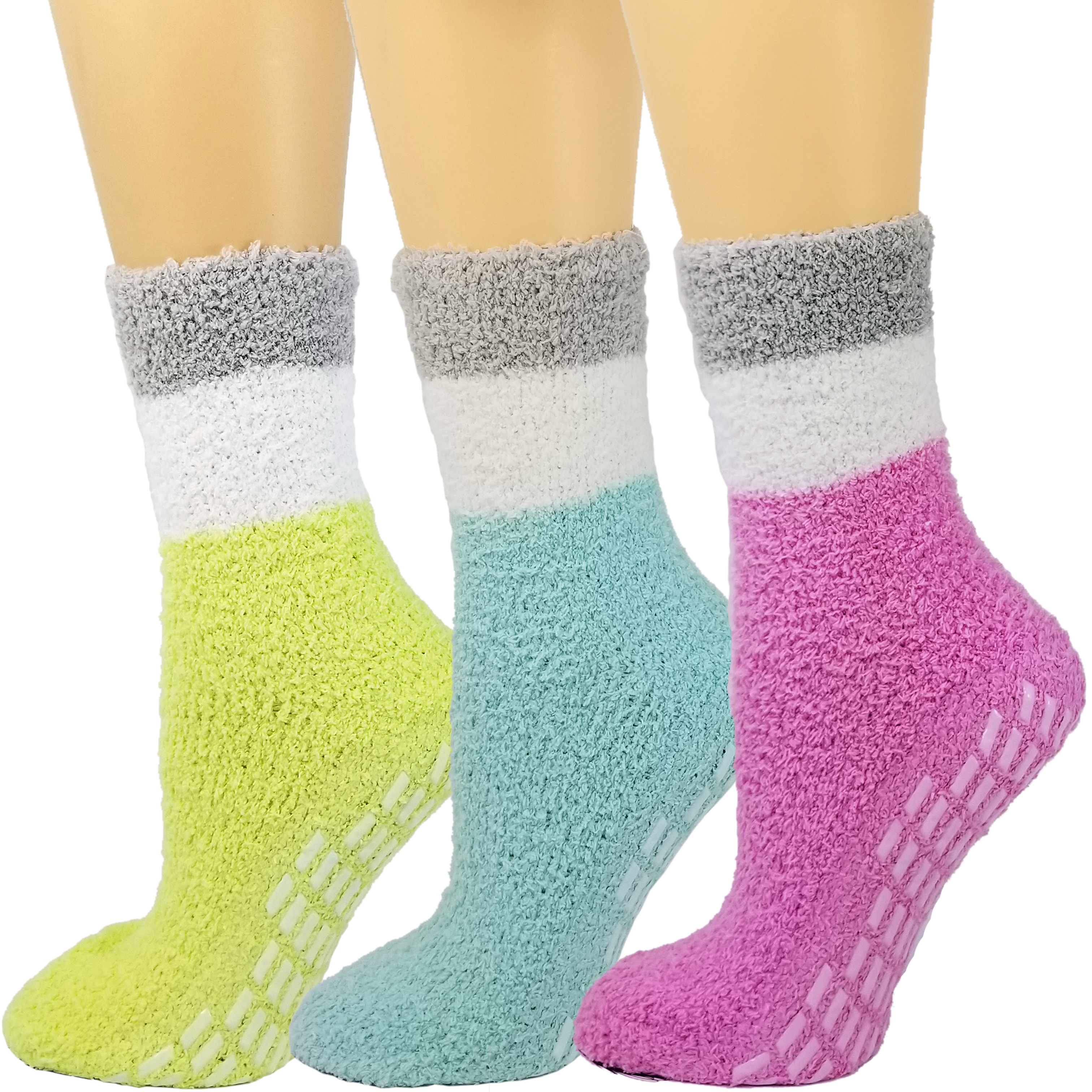 Debra Weitzner Womens Bright Non Skid Fuzzy Socks Grips Ultra Soft 3 ...