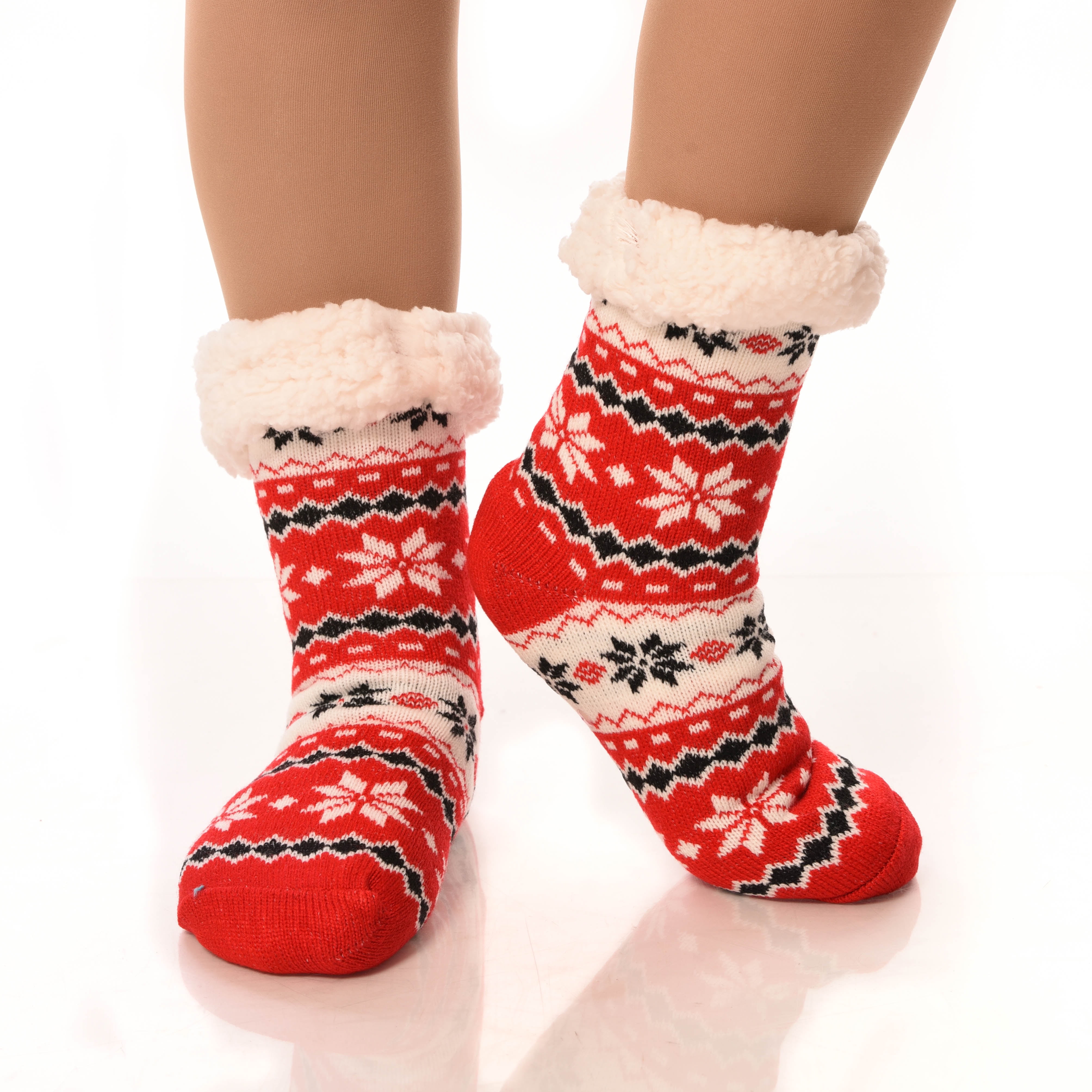 Debra Weitzner Womens Thermal Sherpa Socks Fleece Lined Fuzzy Gripper Socks Winter Christmas ...