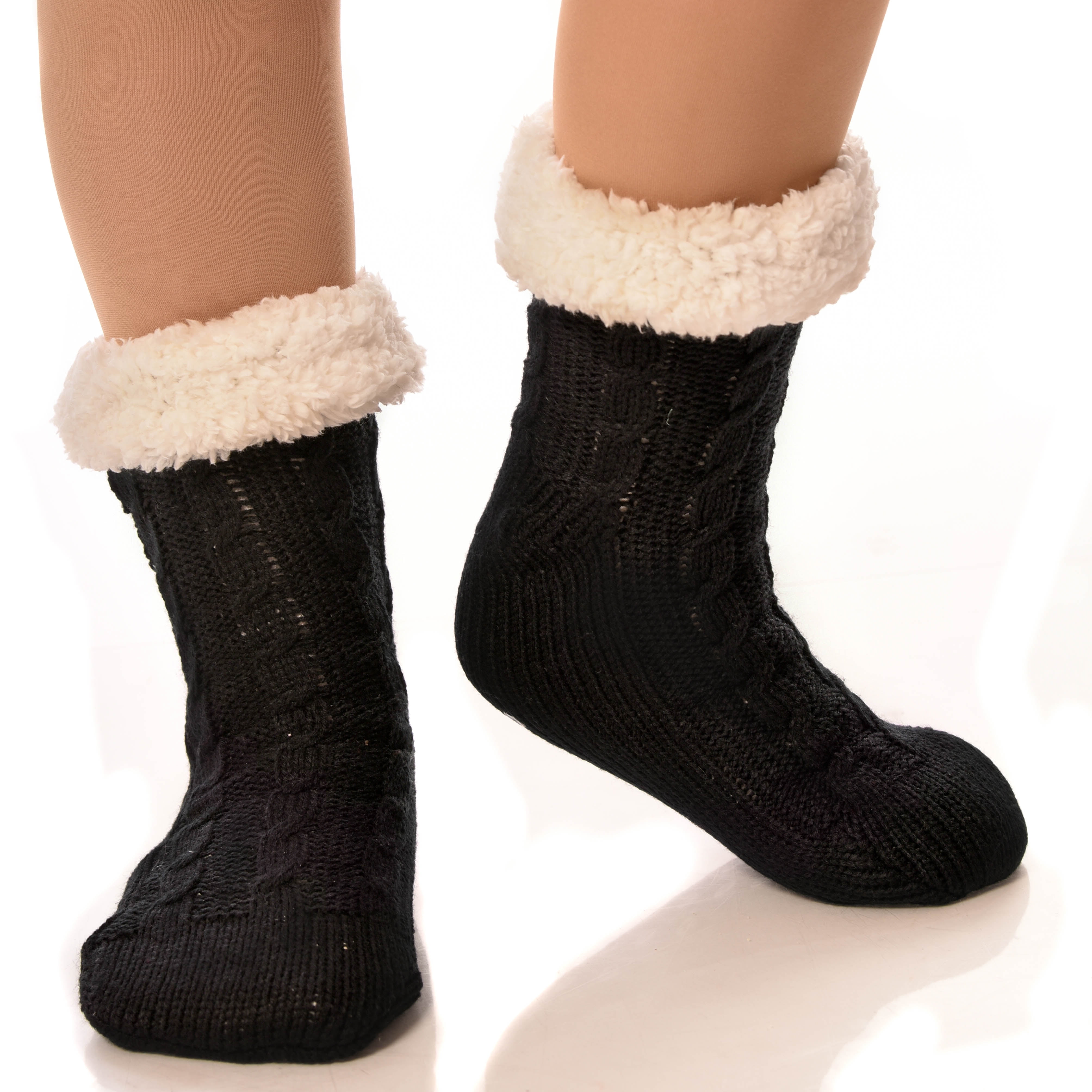 Debra Weitzner Womens Thermal Sherpa Socks Fleece Lined Fuzzy Gripper ...