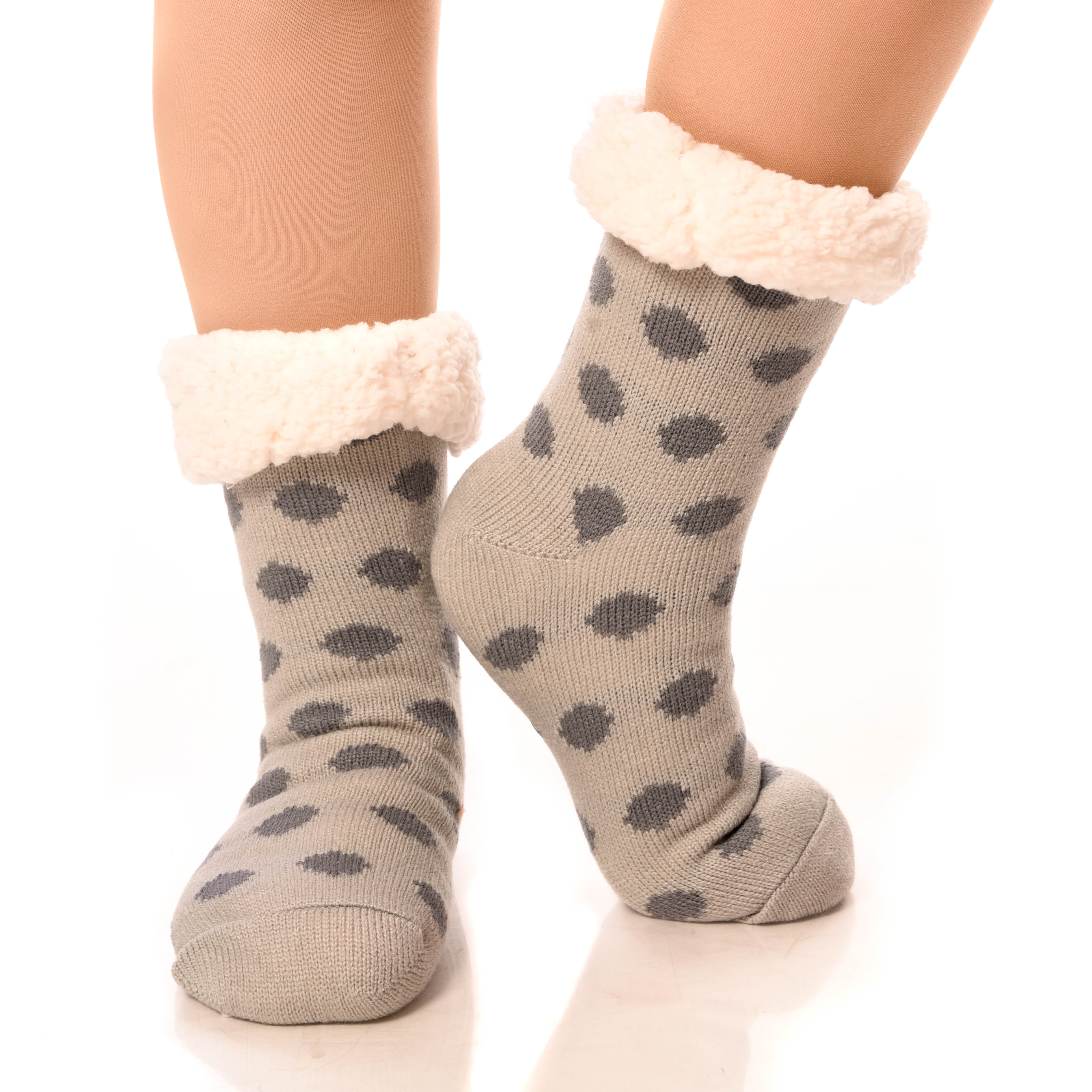 Debra Weitzner Womens Thermal Sherpa Socks Fleece Lined Fuzzy Gripper Socks Winter Christmas ...