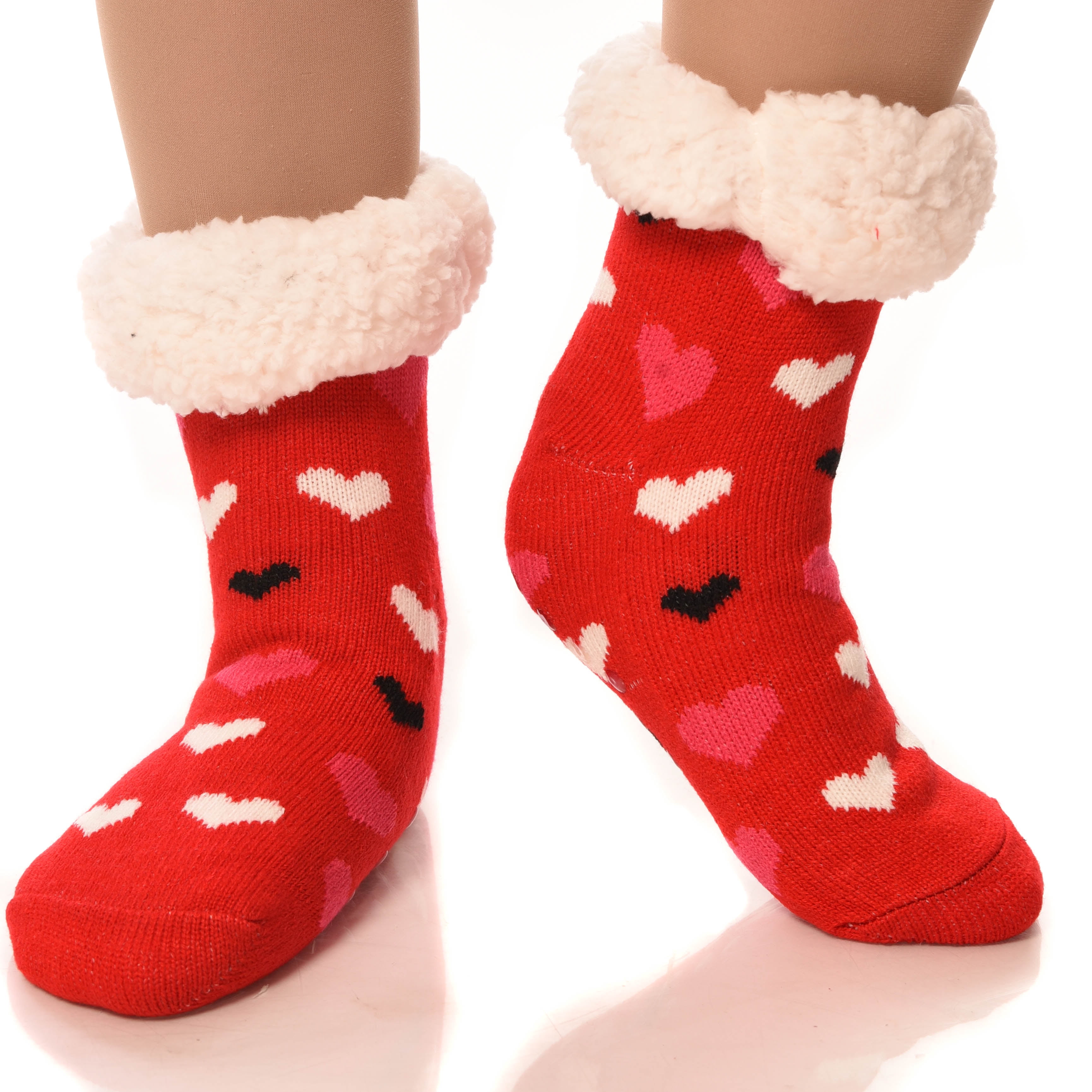 Debra Weitzner Womens Thermal Sherpa Socks Fleece Lined Fuzzy Gripper Socks Winter Christmas ...